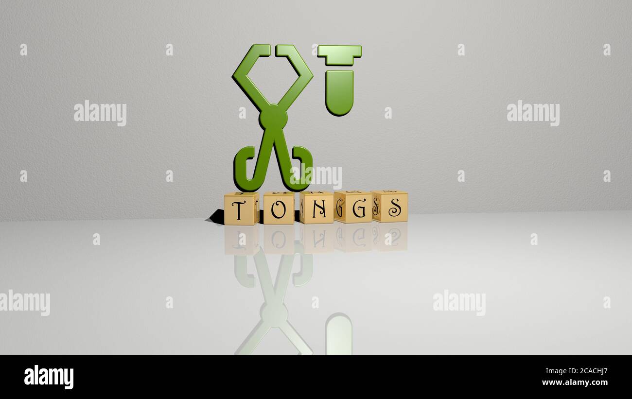 3D representation of TONGS with icon on the wall and text arranged by ...