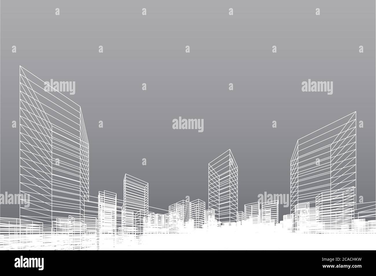 Abstract wireframe city background. Perspective 3D render of building ...
