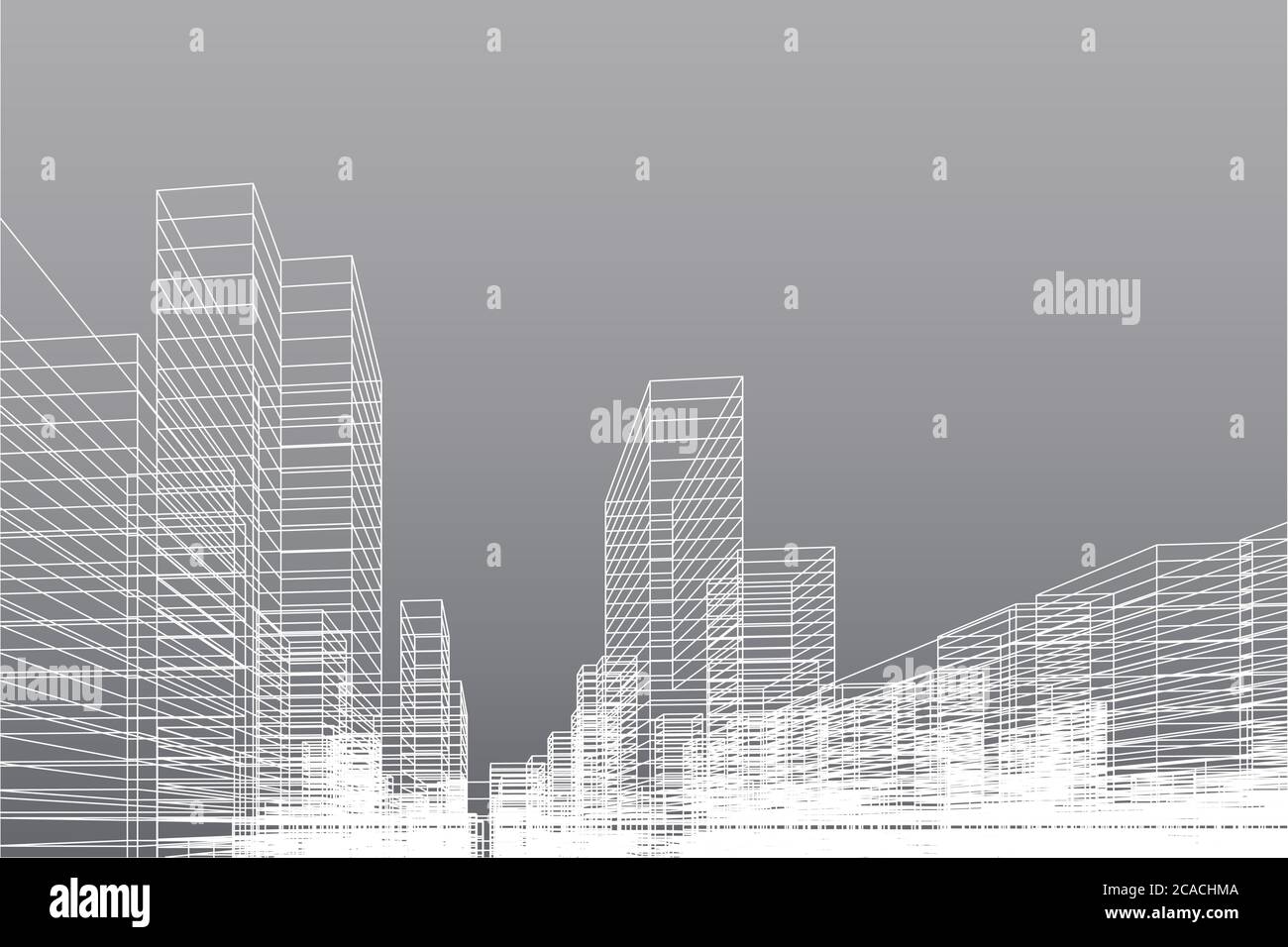 Abstract wireframe city background. Perspective 3D render of building ...