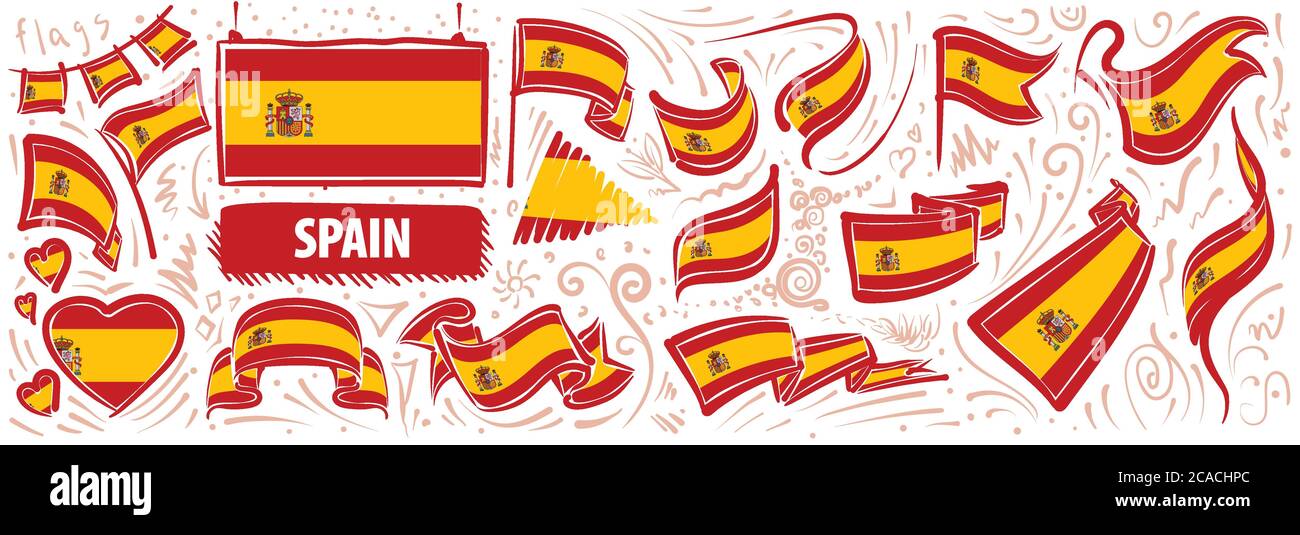 Vector set of the national flag of Spain in various creative designs ...