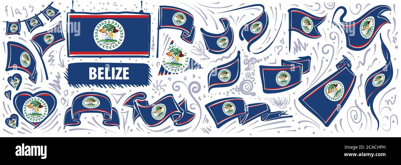 Vector set of the national flag of Belize in various creative designs ...