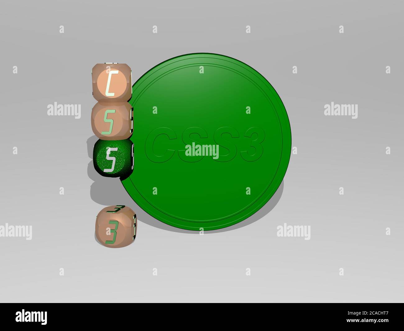 3D representation of css 3 with icon on the wall and text arranged by ...