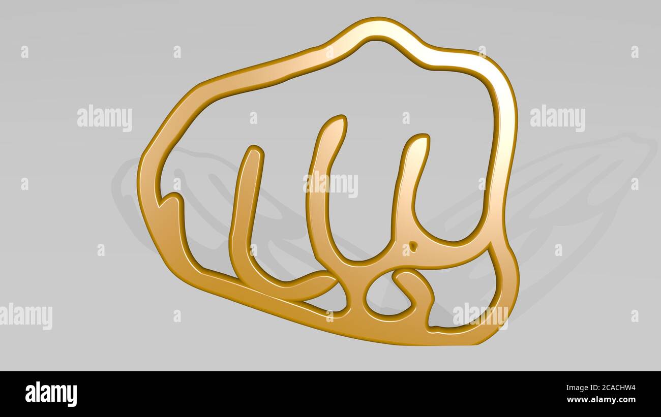 FIST stand with shadow. 3D illustration of metallic sculpture over a ...