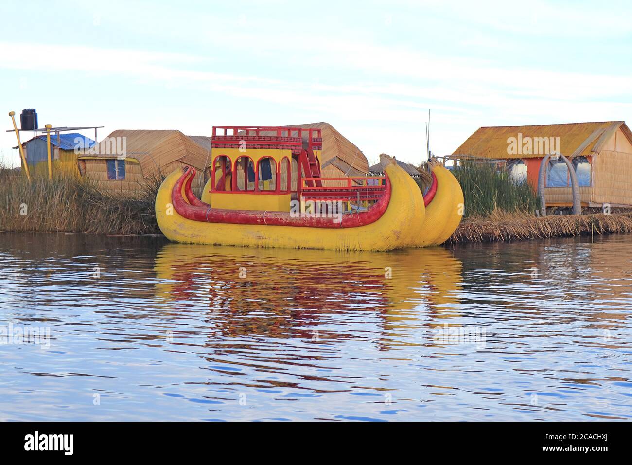 Vivid Colored Traditional Totora Reed Boats at the Uros Floating ...