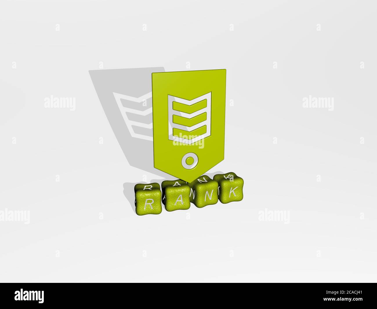 3D illustration of RANK graphics and text made by metallic dice letters ...