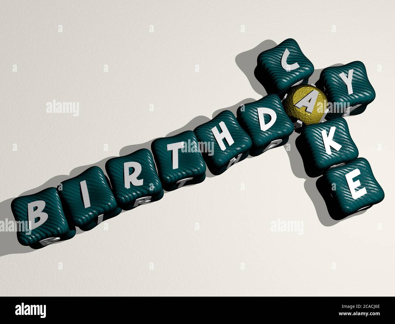 combination of BIRTHDAY CAKE built by cubic letters from the top ...