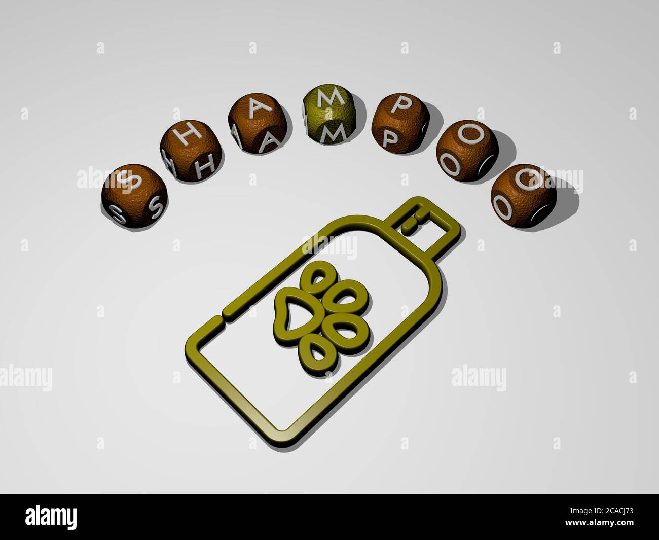 3D representation of shampoo with icon on the wall and text arranged by ...