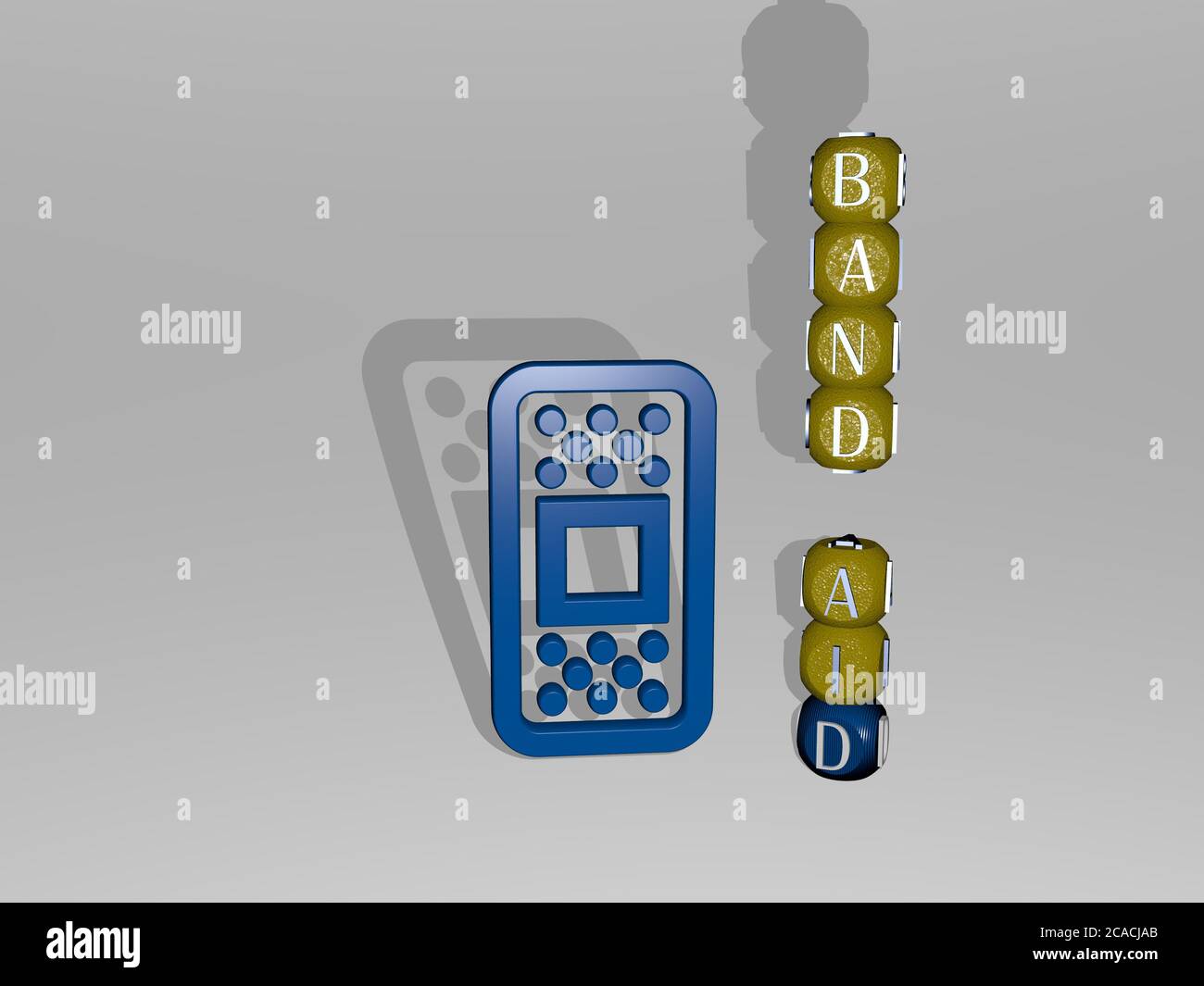 3D representation of BAND AID with icon on the wall and text arranged ...