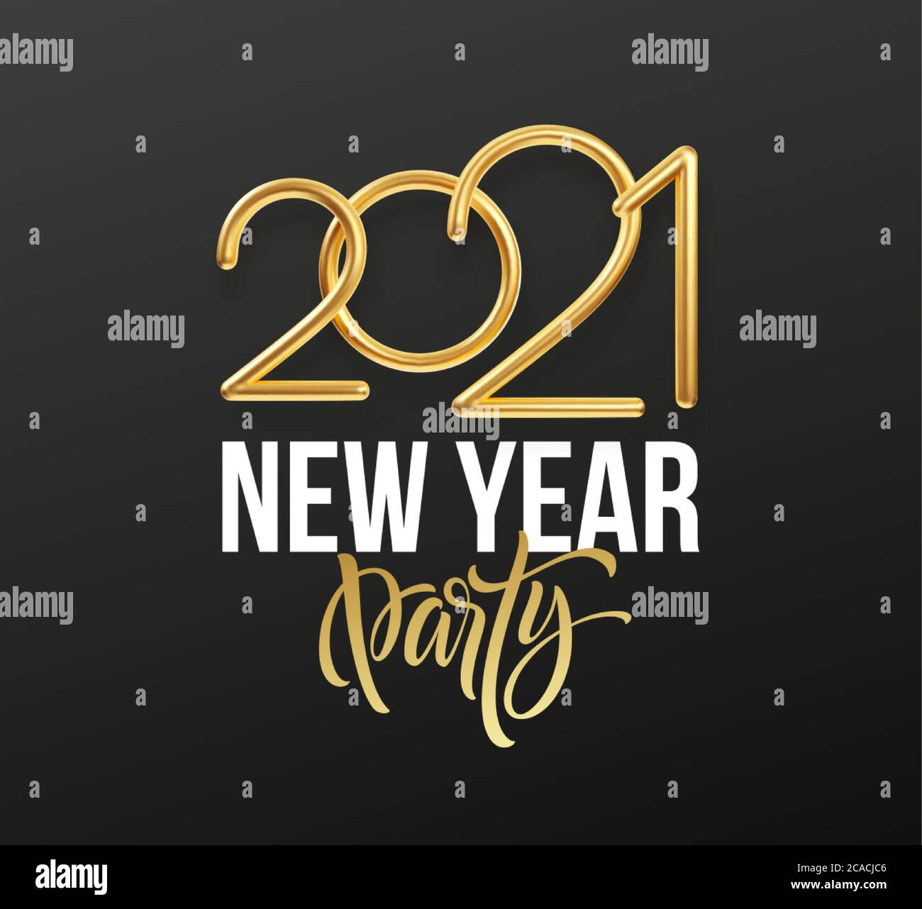 Realistic gold metal inscription 2021. Gold calligraphy New Year ...