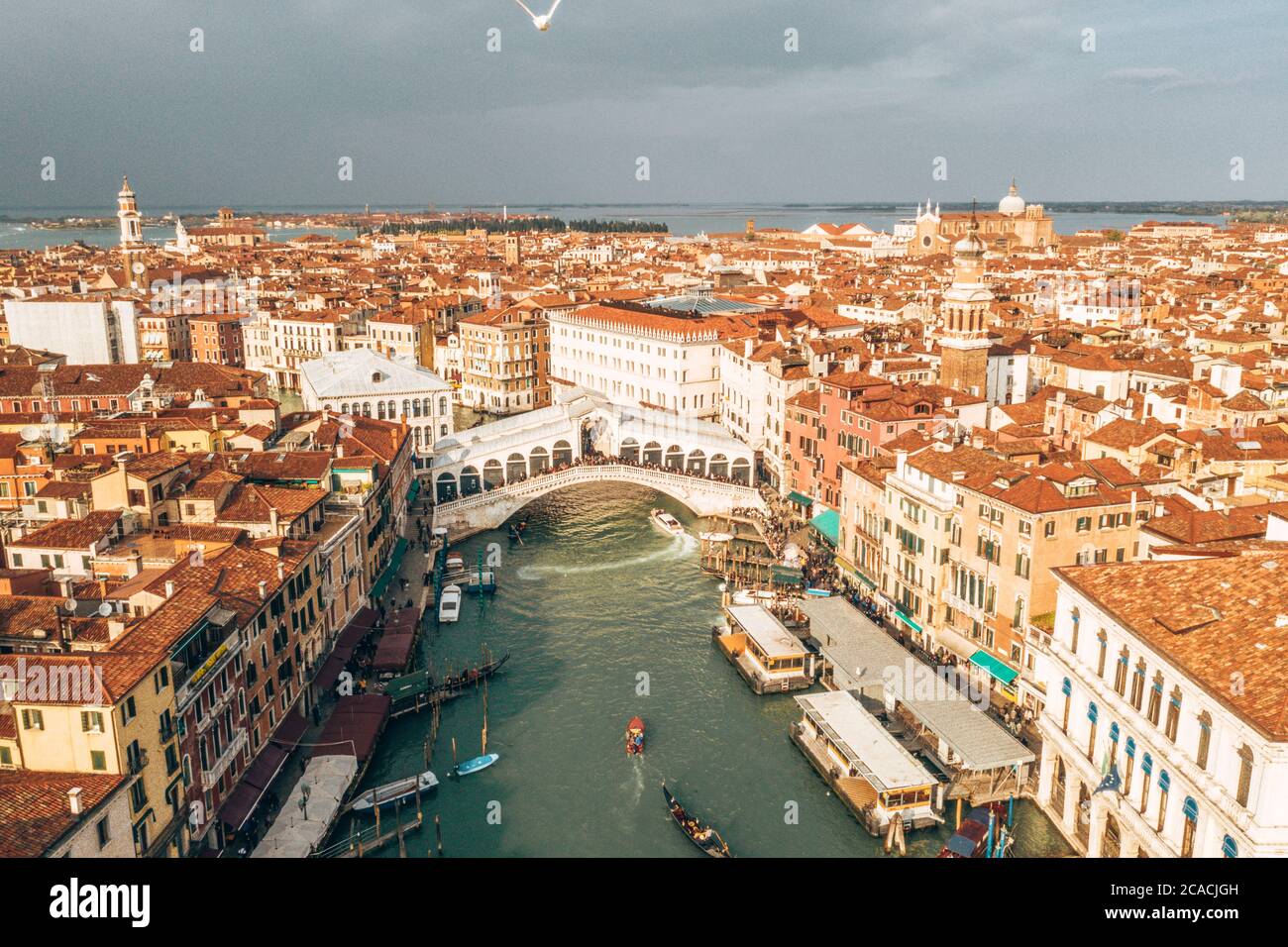 Aerial shot of the Rialto Bridge in Venice, Italy, a beautiful ...