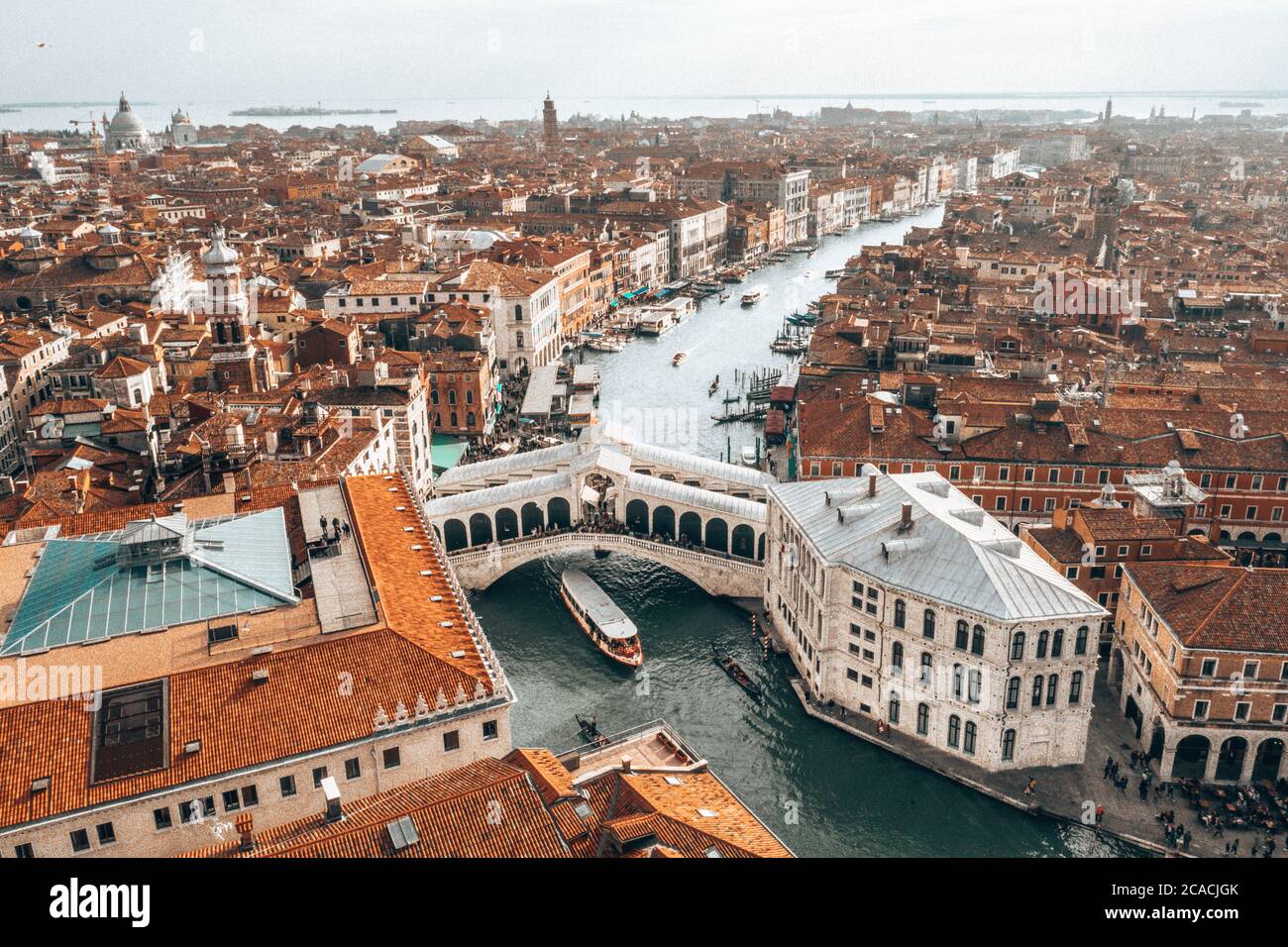 Aerial shot of the Rialto Bridge in Venice, Italy, a beautiful ...