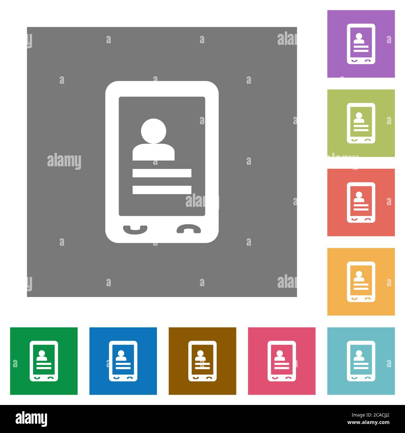 Mobile contacts flat icons on simple color square backgrounds Stock ...