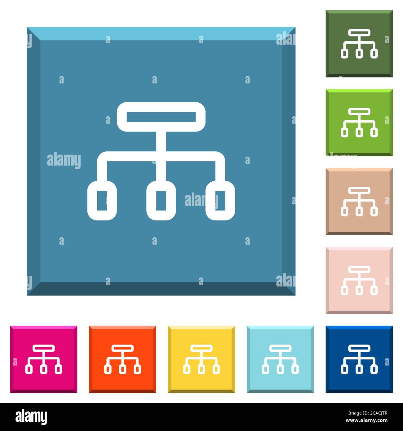 Connect white icons on edged square buttons in various trendy colors ...