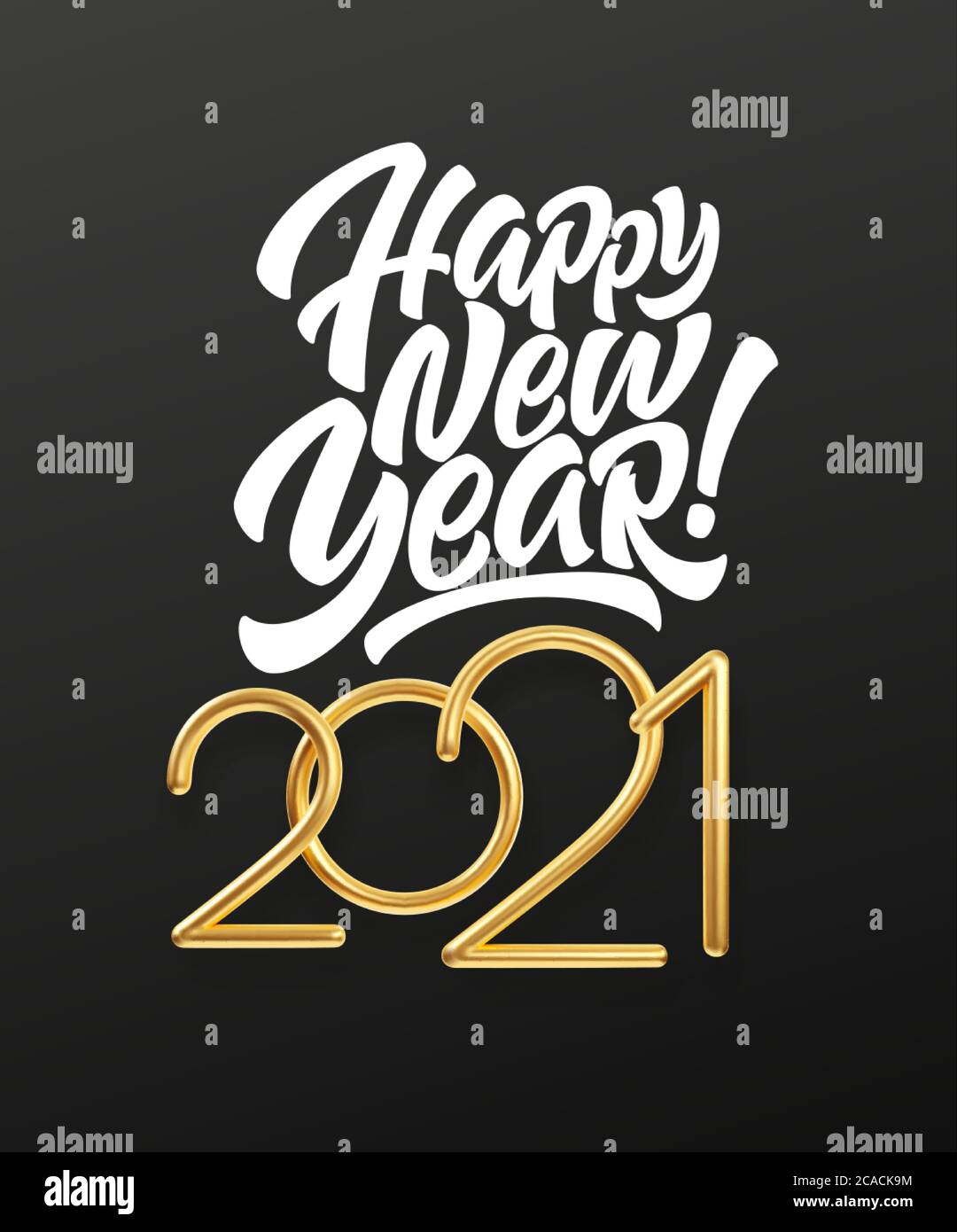 Realistic gold metal inscription 2021. Gold calligraphy New Year ...