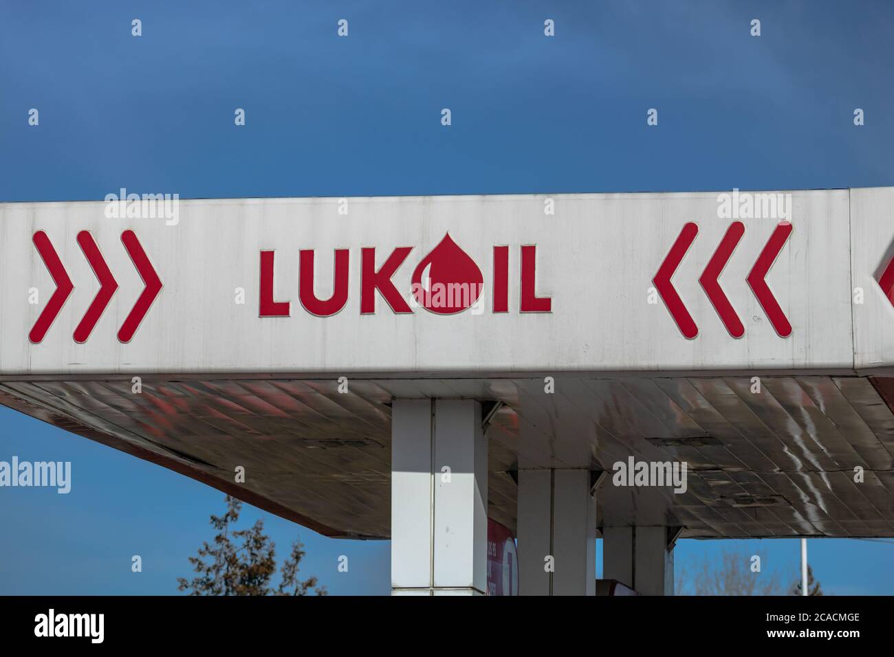 Lukoil petrol station sign in Bucharest, Romania 2020. LUKOIL is a ...