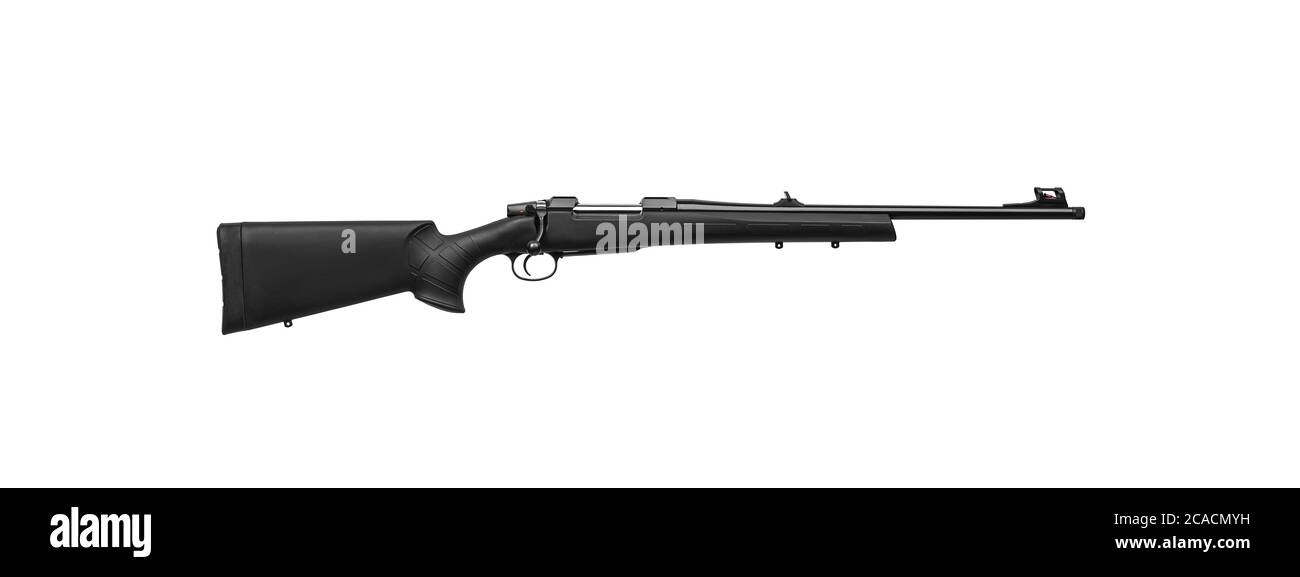 Modern bolt carbine isolated on white background. Hunting rifle with ...