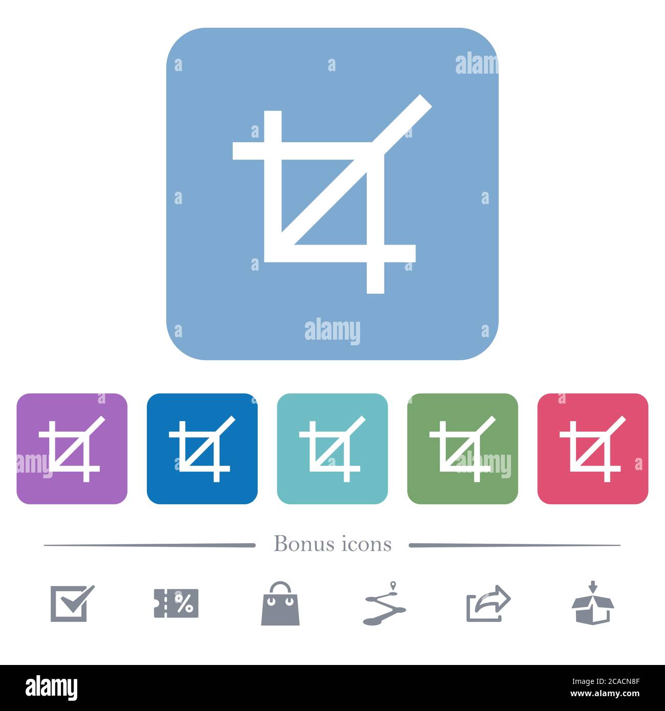 Crop tool white flat icons on color rounded square backgrounds. 6 bonus ...