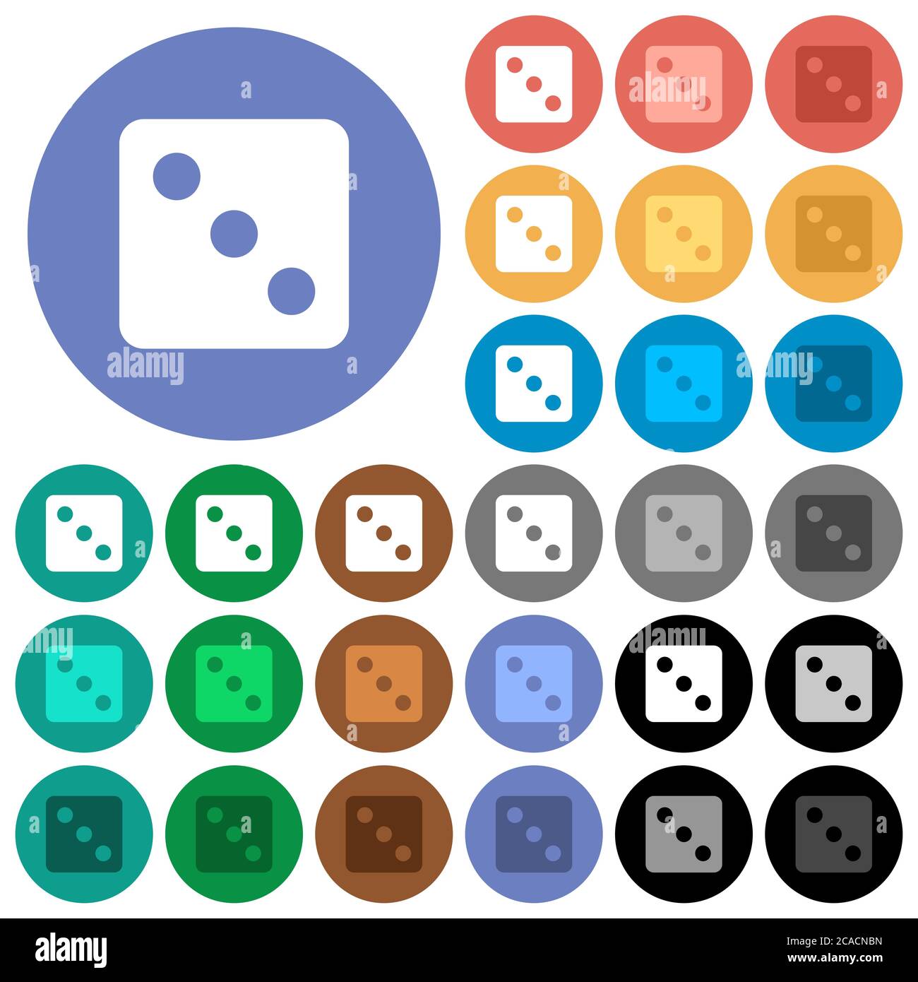 Dice three multi colored flat icons on round backgrounds. Included ...