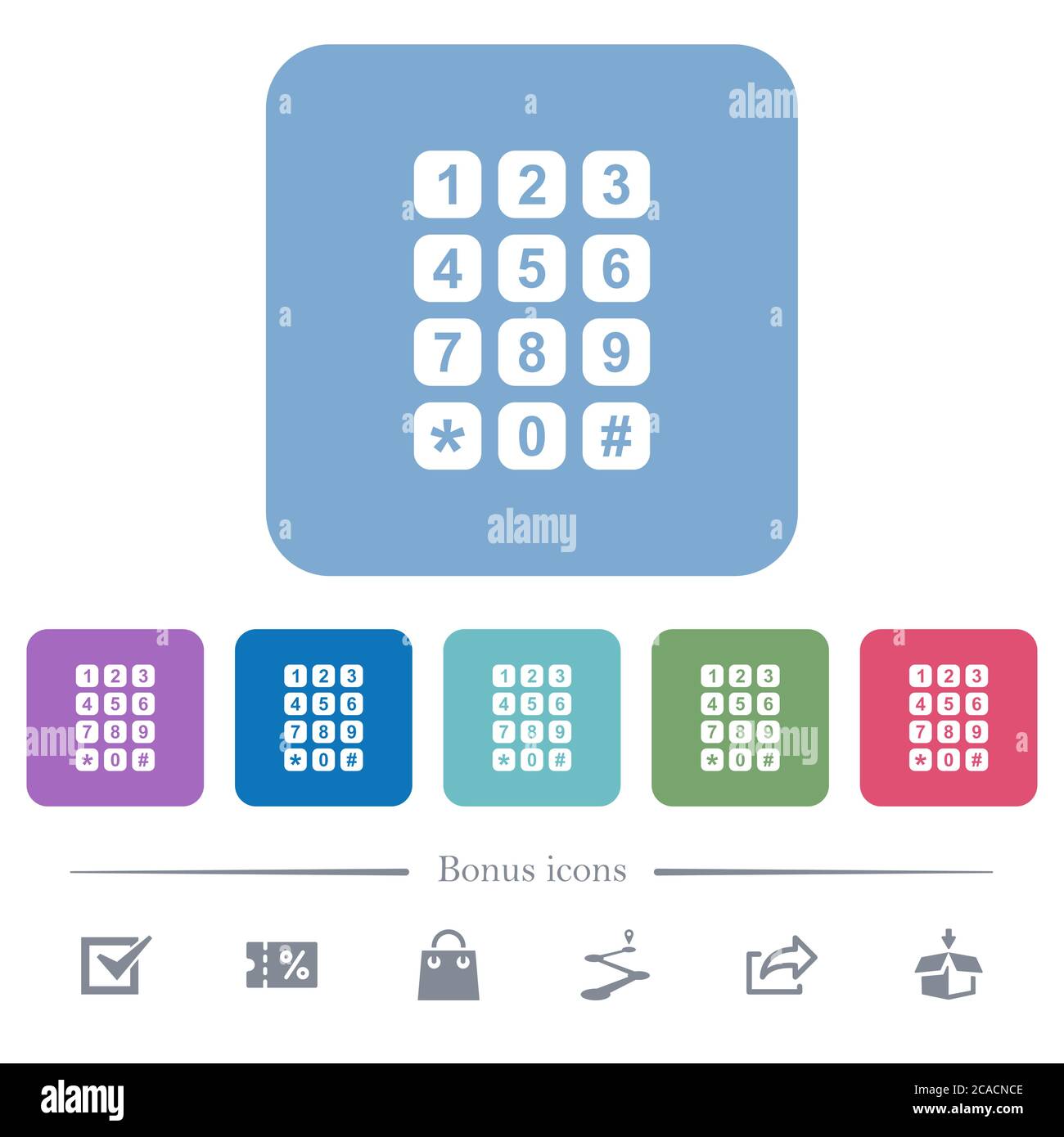 Numeric keypad white flat icons on color rounded square backgrounds. 6 ...