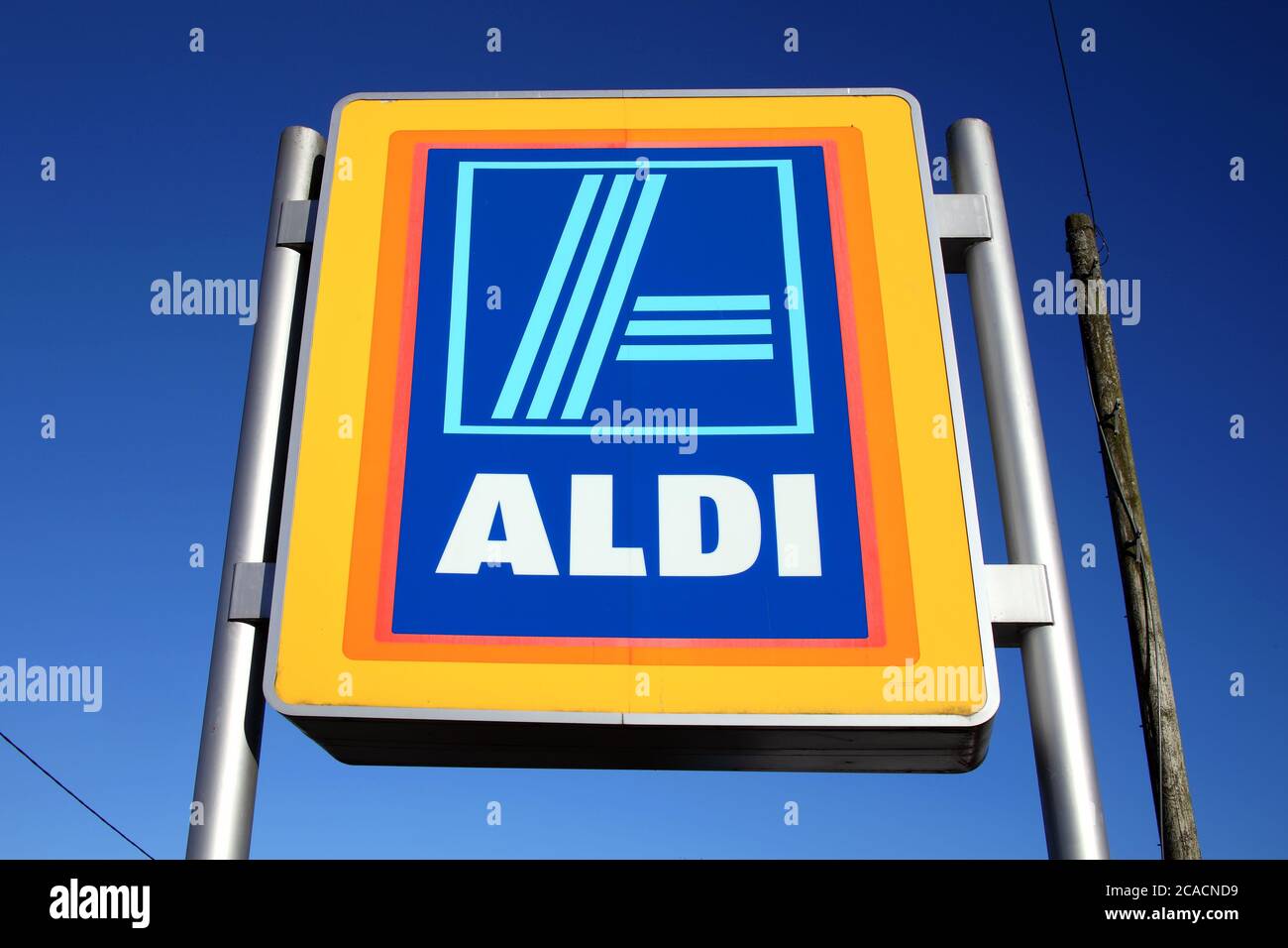 Carmarthen, Wales, UK – January 2, 2017: Aldi logo advertising sign ...