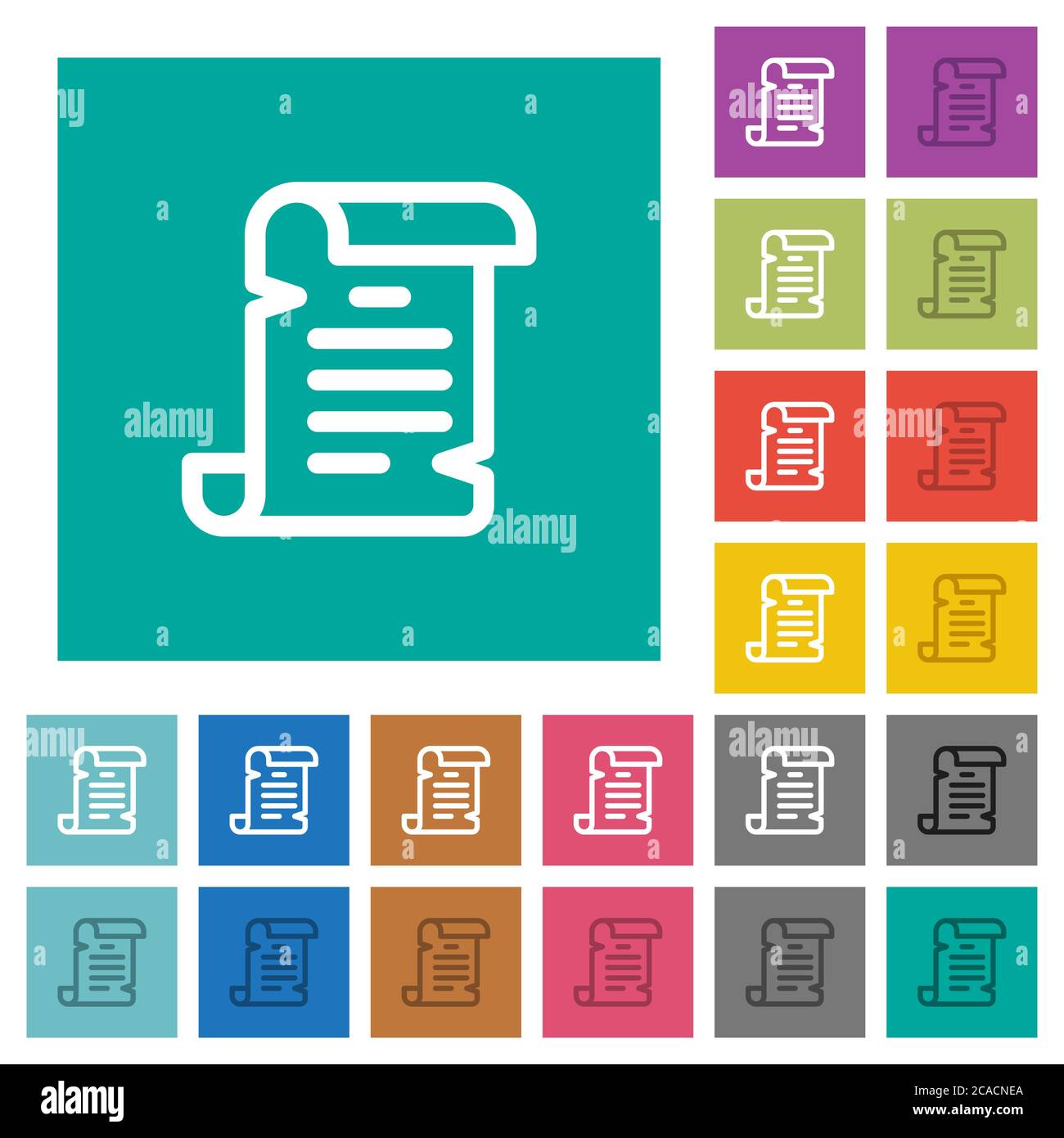 Paper scroll multi colored flat icons on plain square backgrounds ...