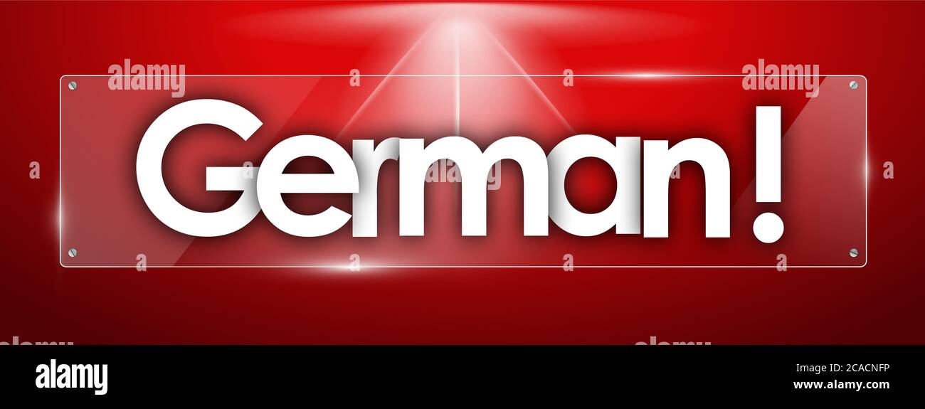 German word in transparent glass shapes Stock Photo - Alamy