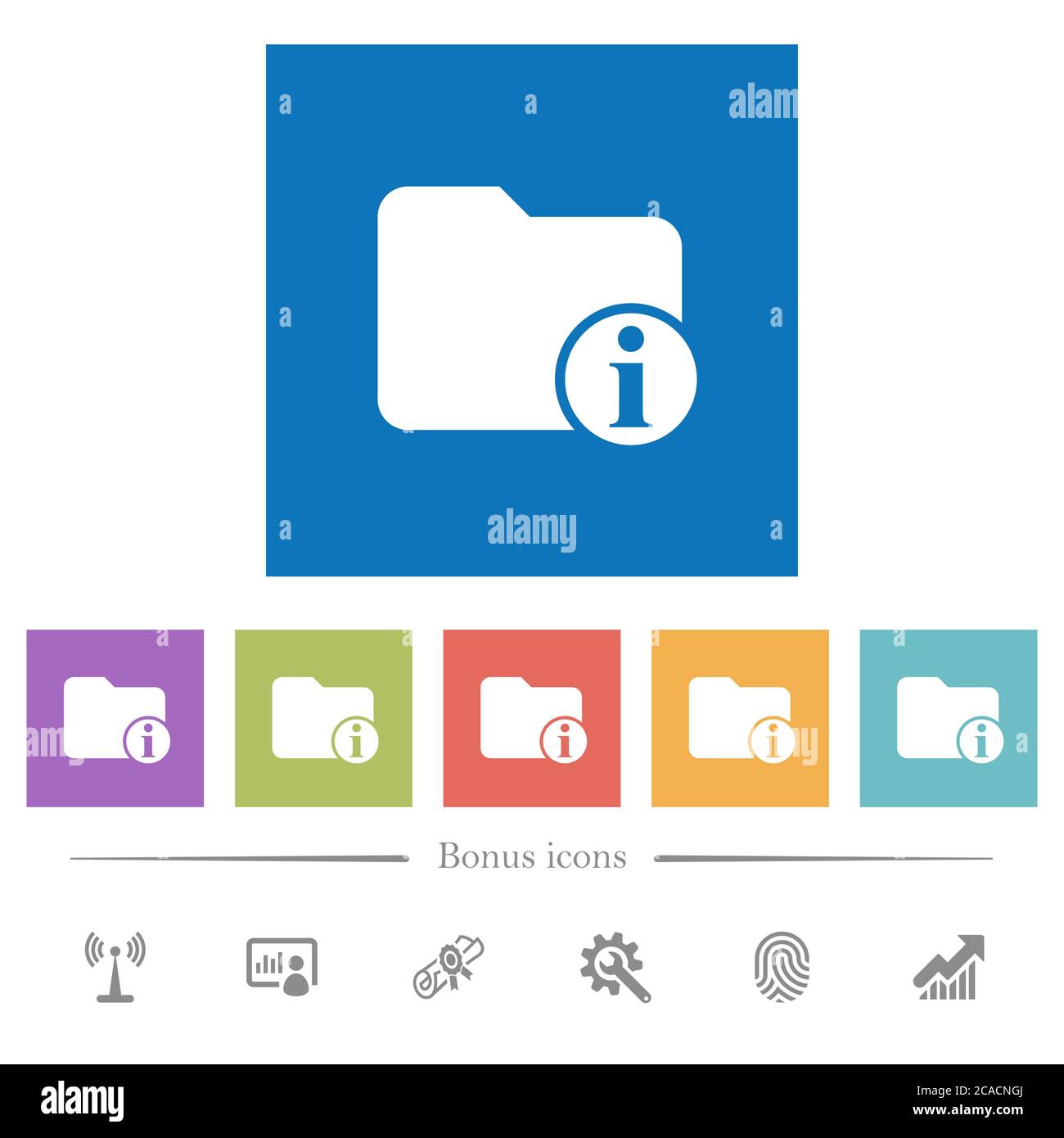 Directory info flat white icons in square backgrounds. 6 bonus icons ...