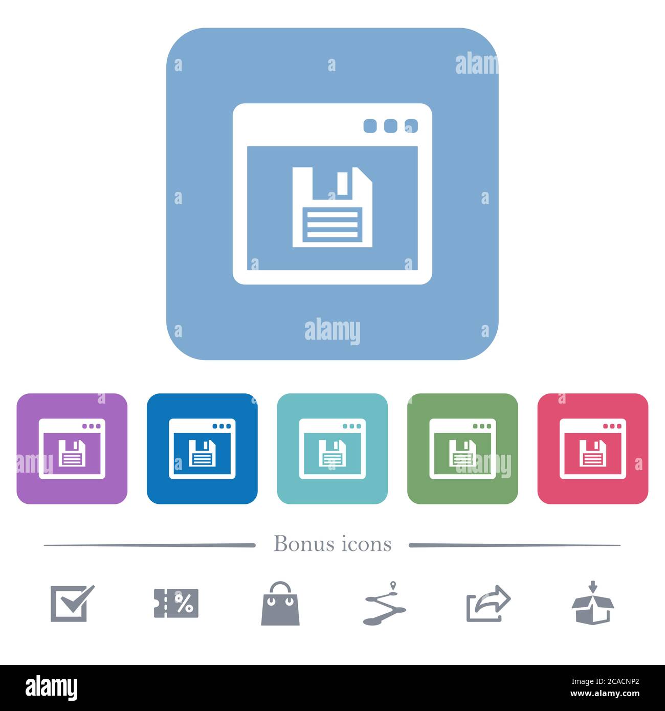 Save application white flat icons on color rounded square backgrounds ...