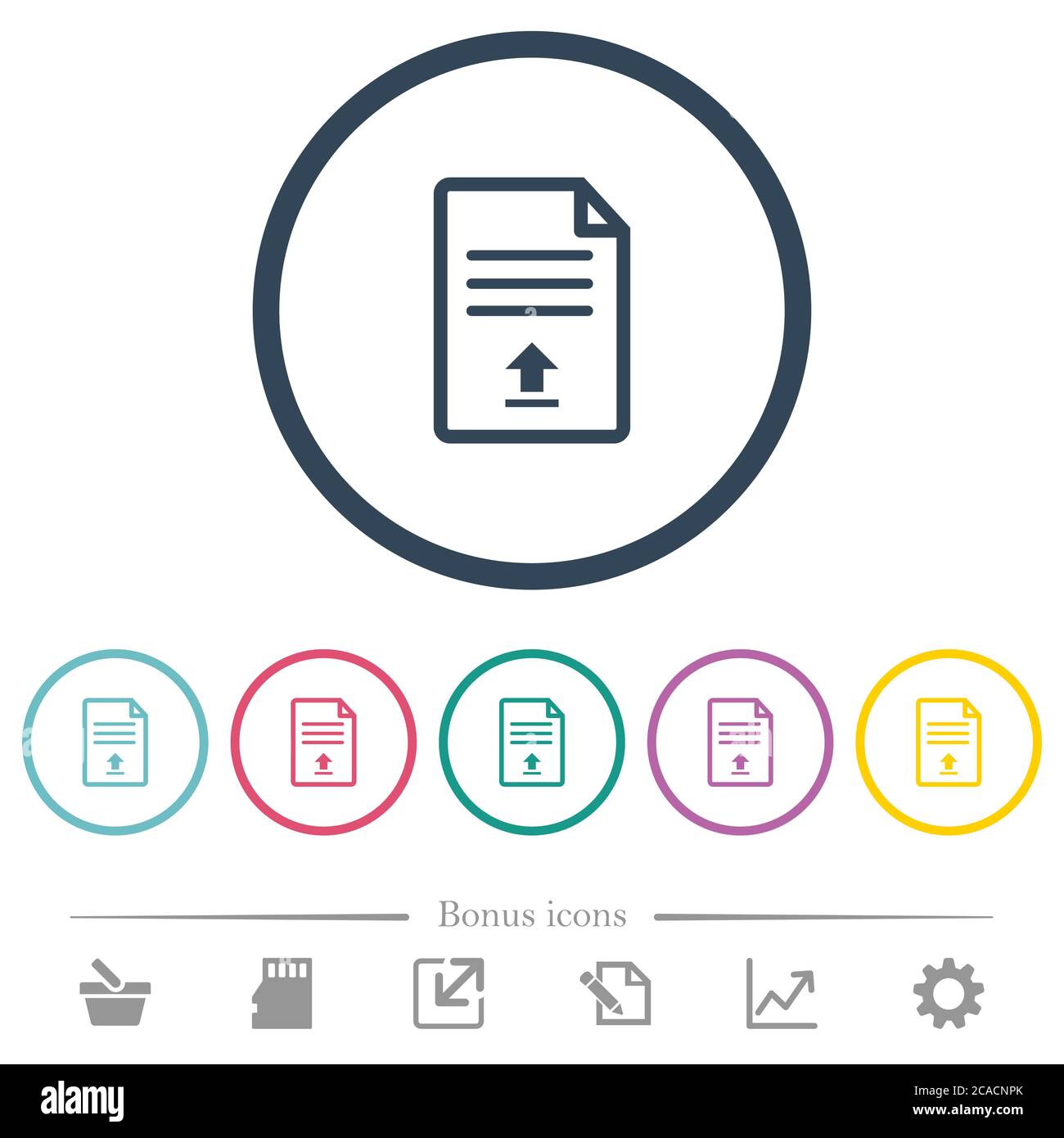 Upload document flat color icons in round outlines. 6 bonus icons ...