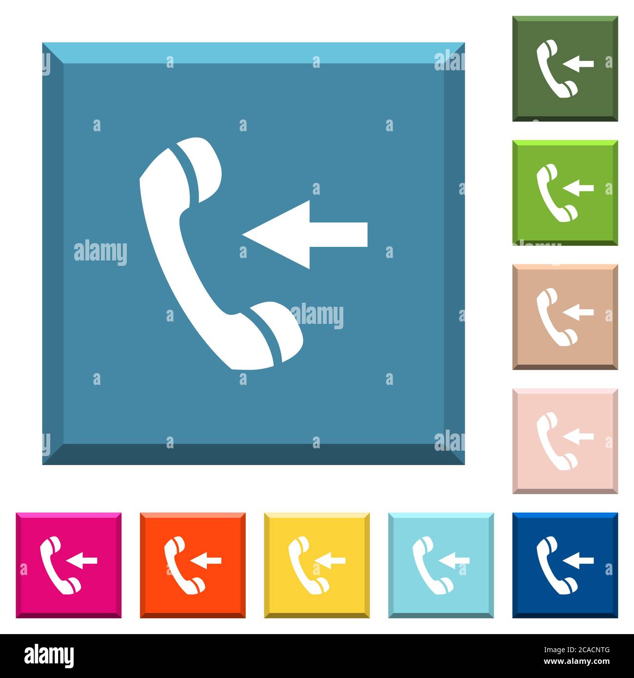 Incoming phone call white icons on edged square buttons in various ...