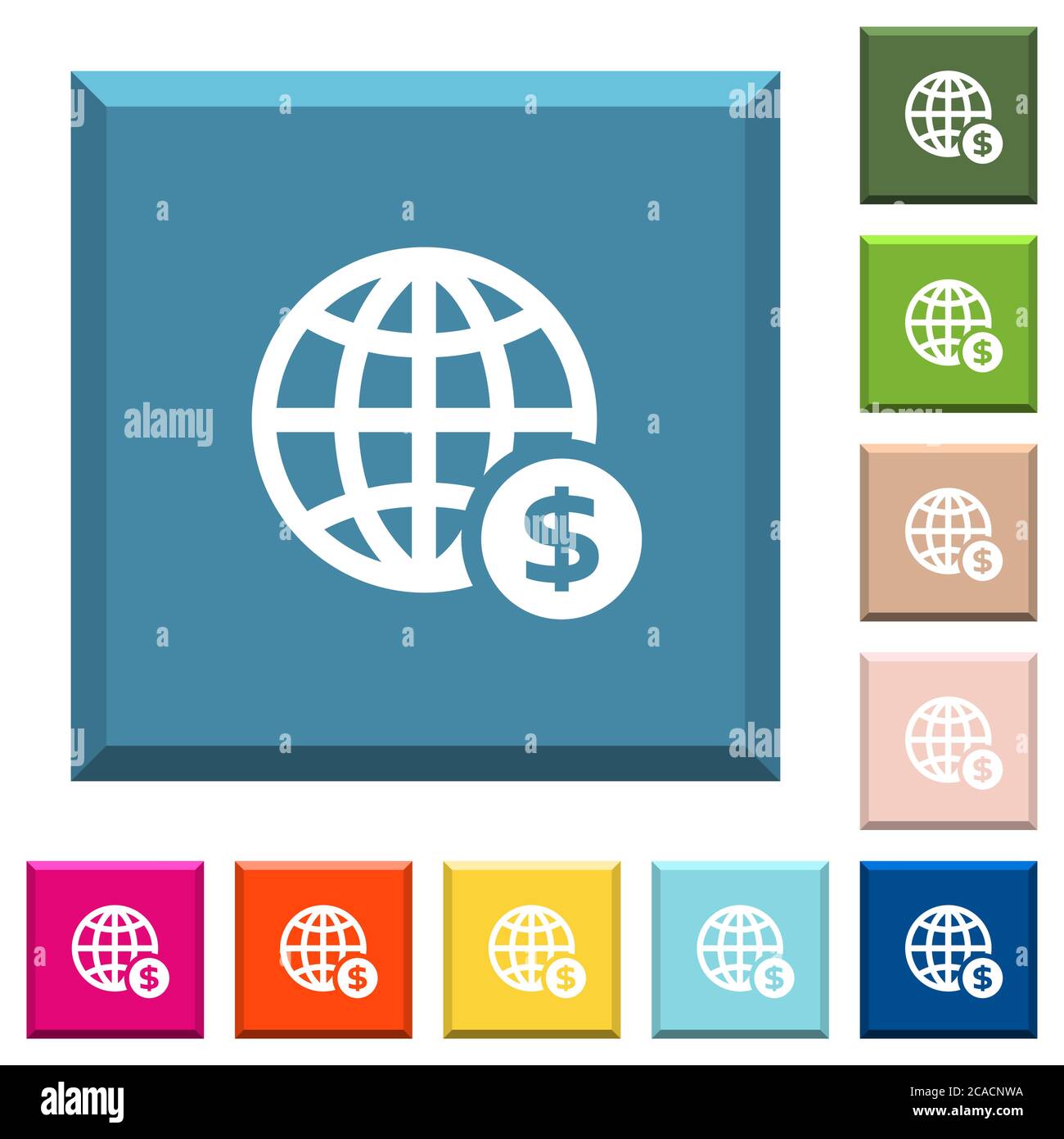 Online Dollar payment white icons on edged square buttons in various ...