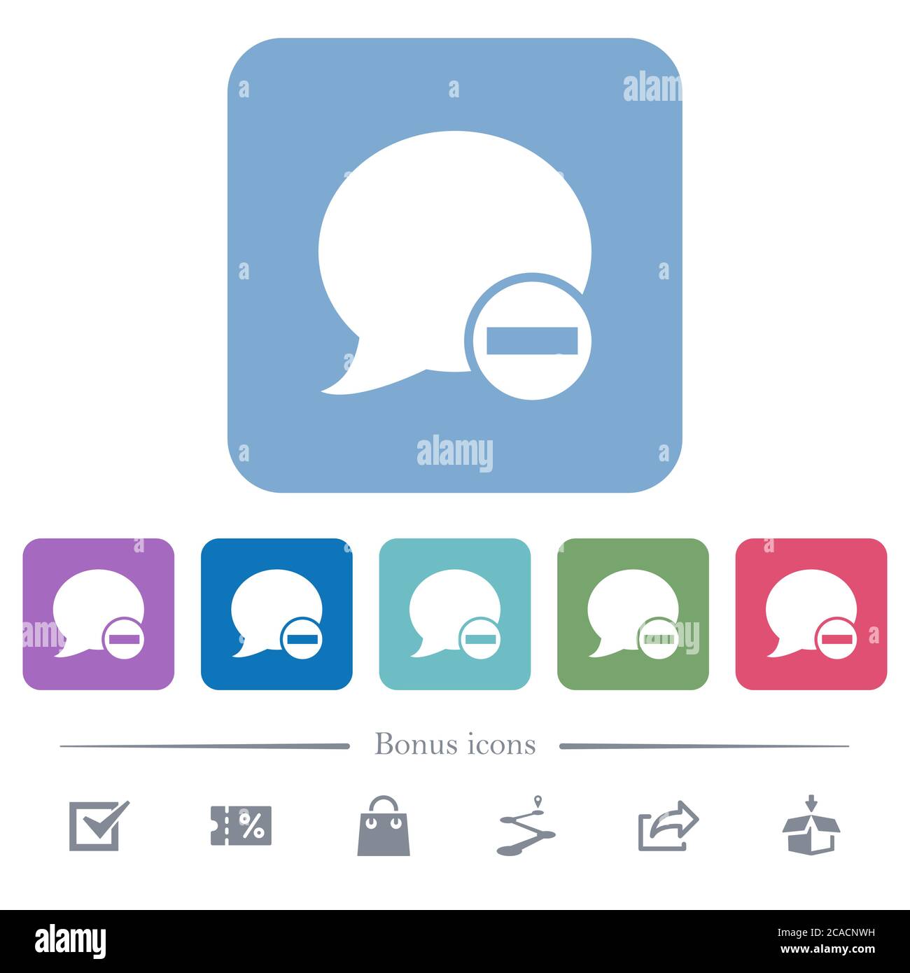 Delete blog comment white flat icons on color rounded square ...