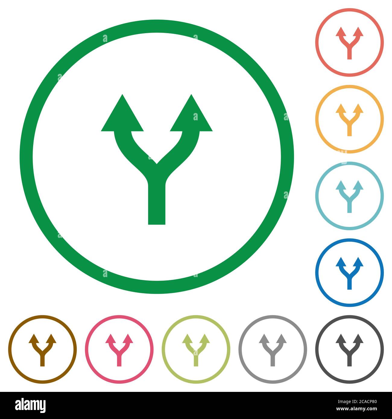 Split arrows up flat color icons in round outlines on white background ...