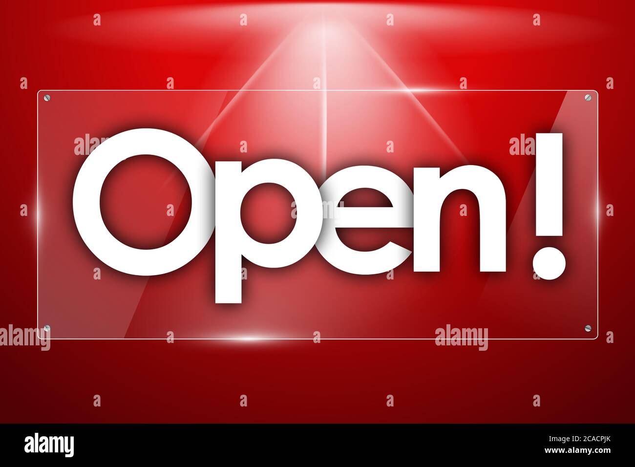 Open word in transparent glass shapes Stock Photo - Alamy