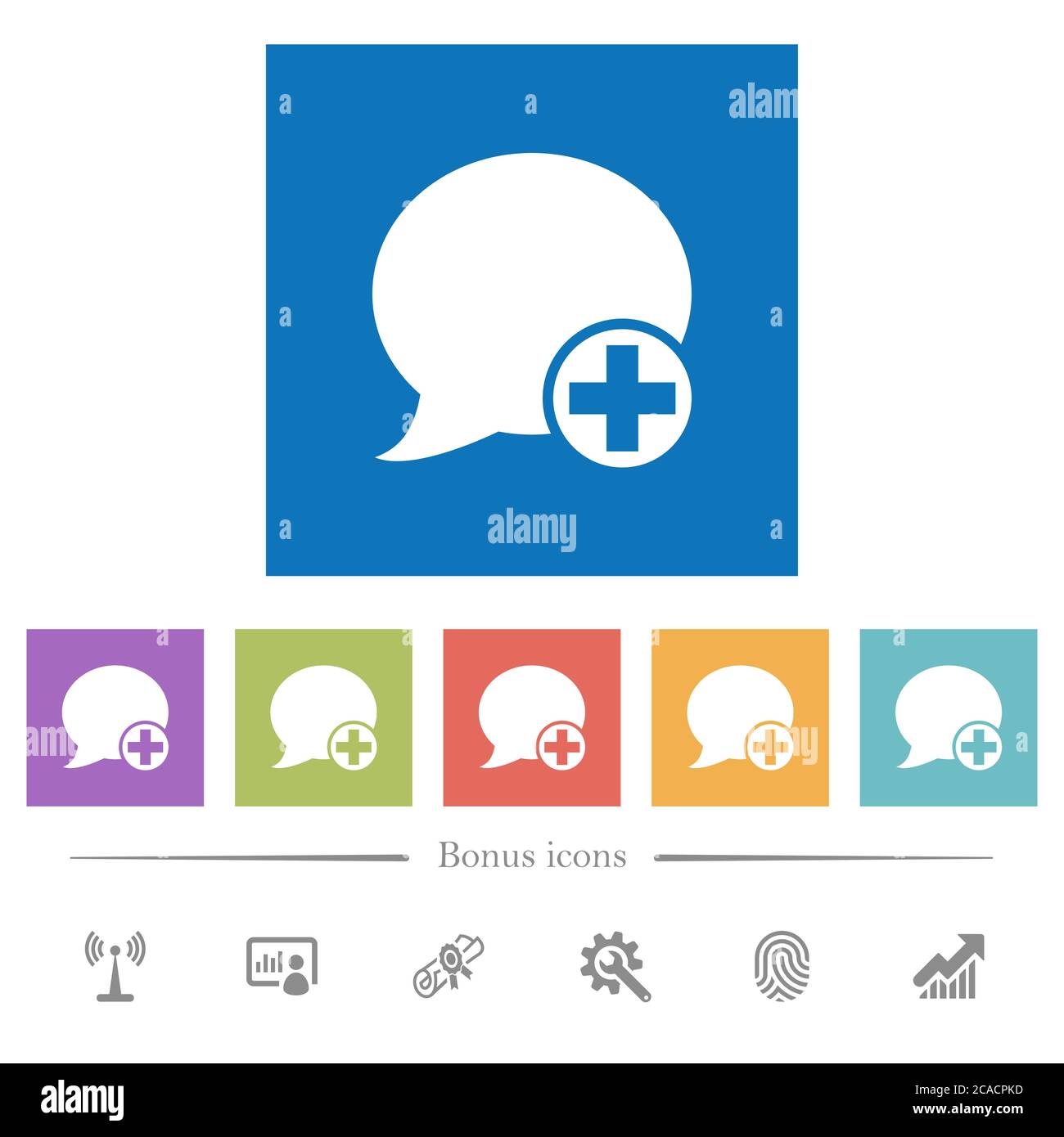 Post blog comment flat white icons in square backgrounds. 6 bonus icons ...