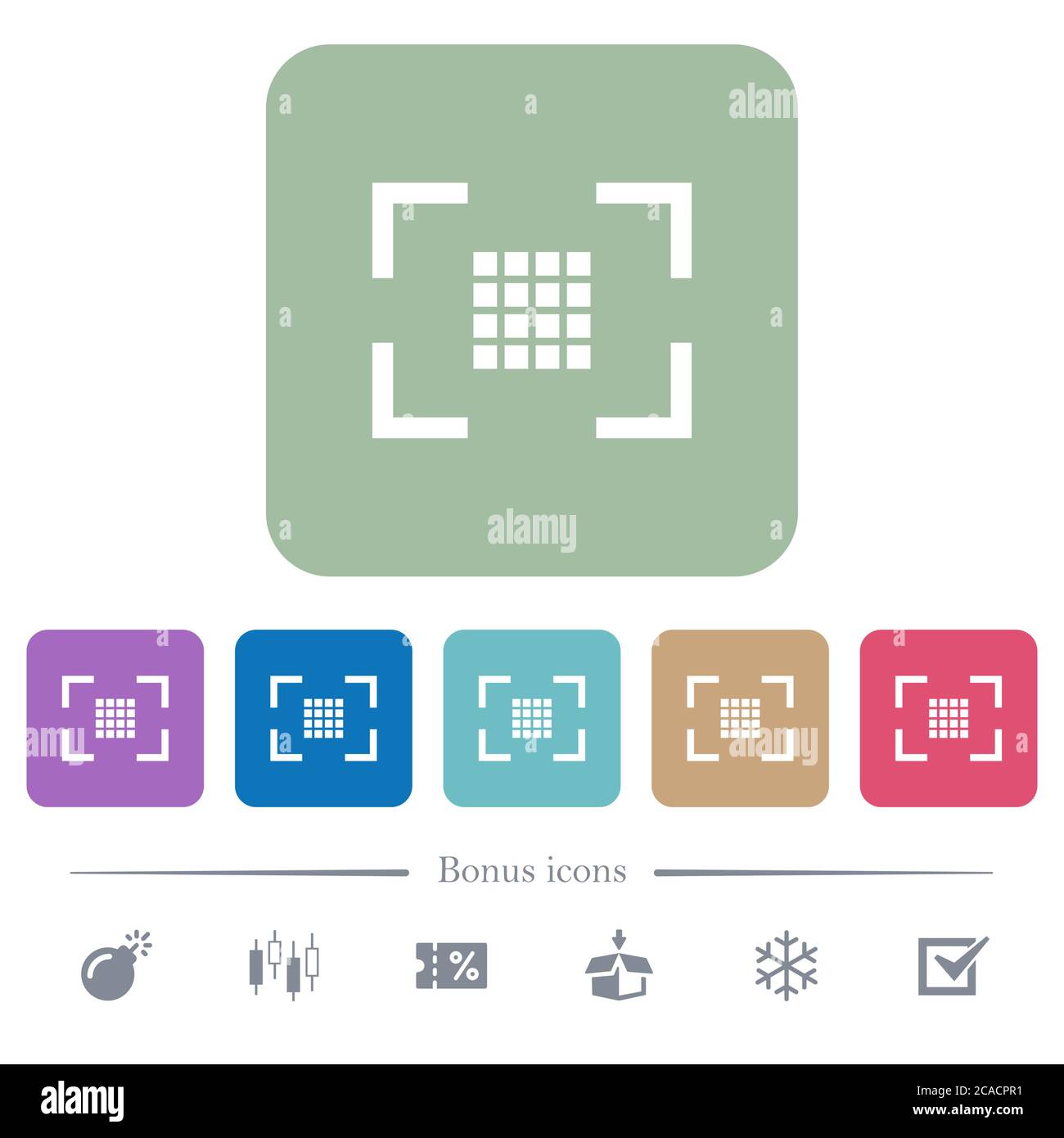 Camera sensor settings white flat icons on color rounded square ...