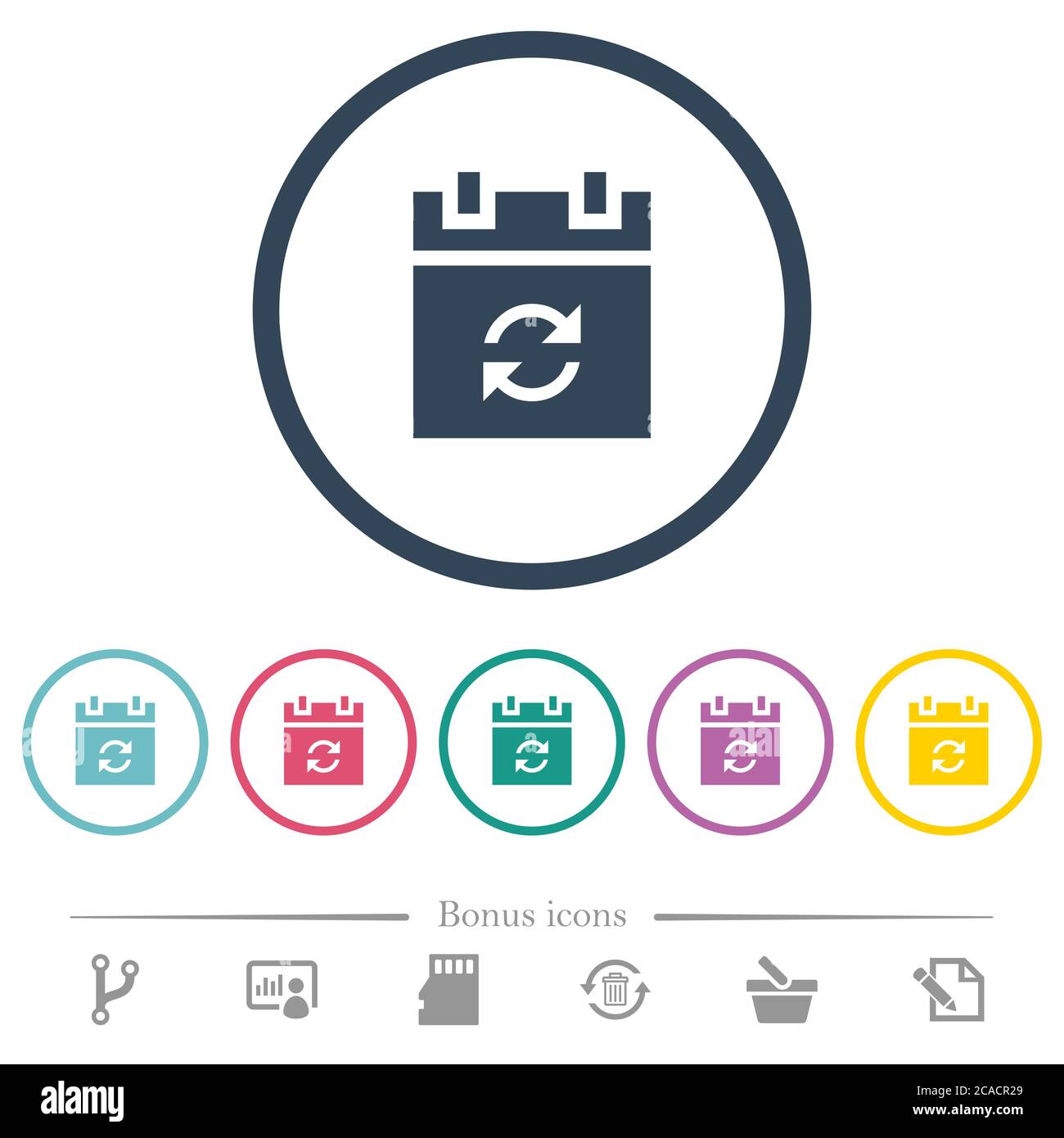 Syncronize schedule flat color icons in round outlines. 6 bonus icons included Stock Vector ...