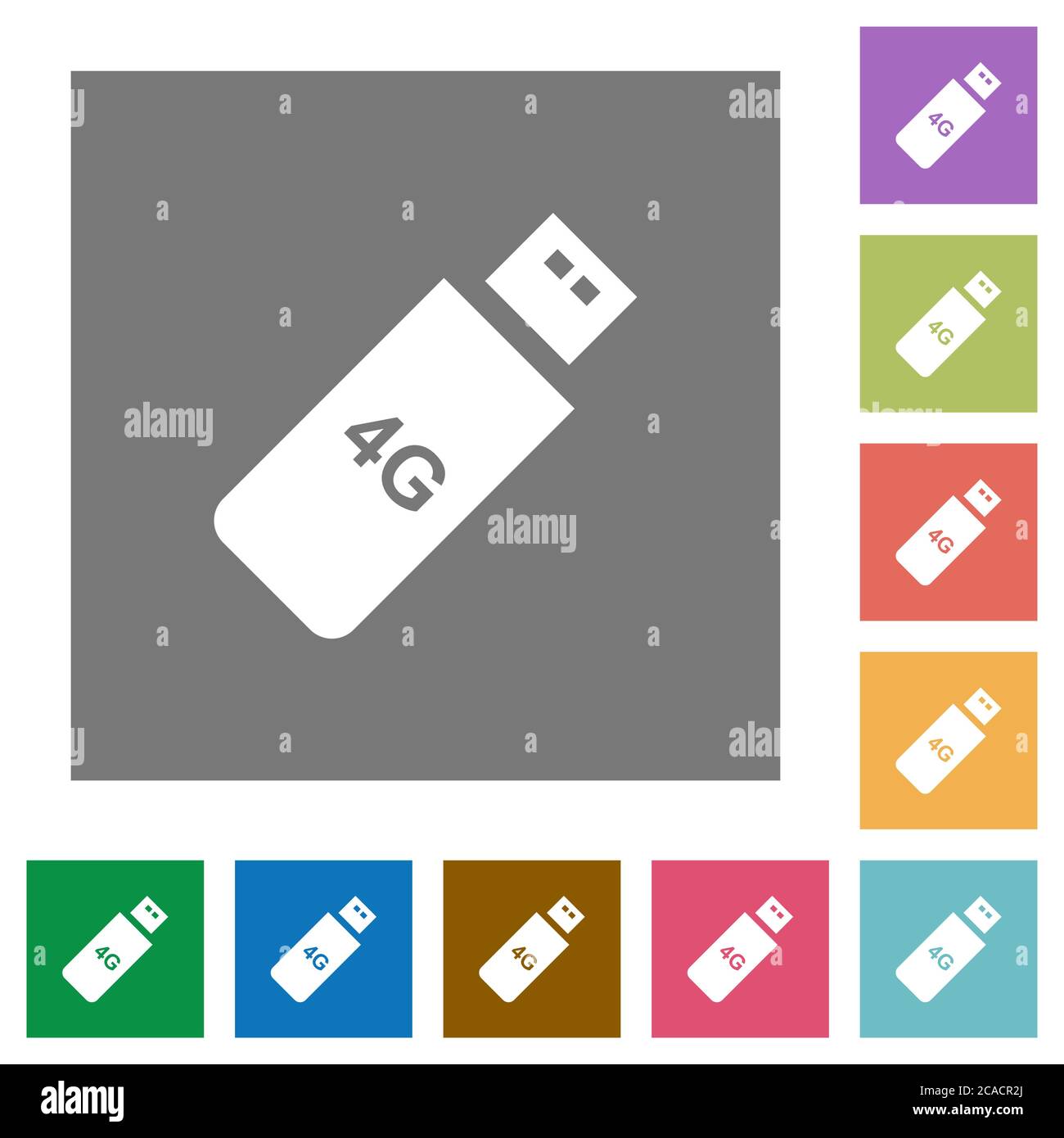 Fourth generation mobile stick flat icons on simple color square ...