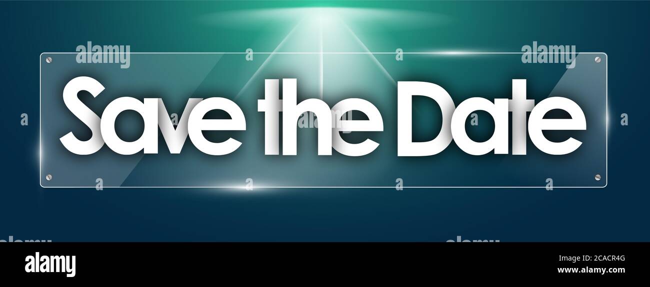 save the date word in transparent glass shapes Stock Photo - Alamy