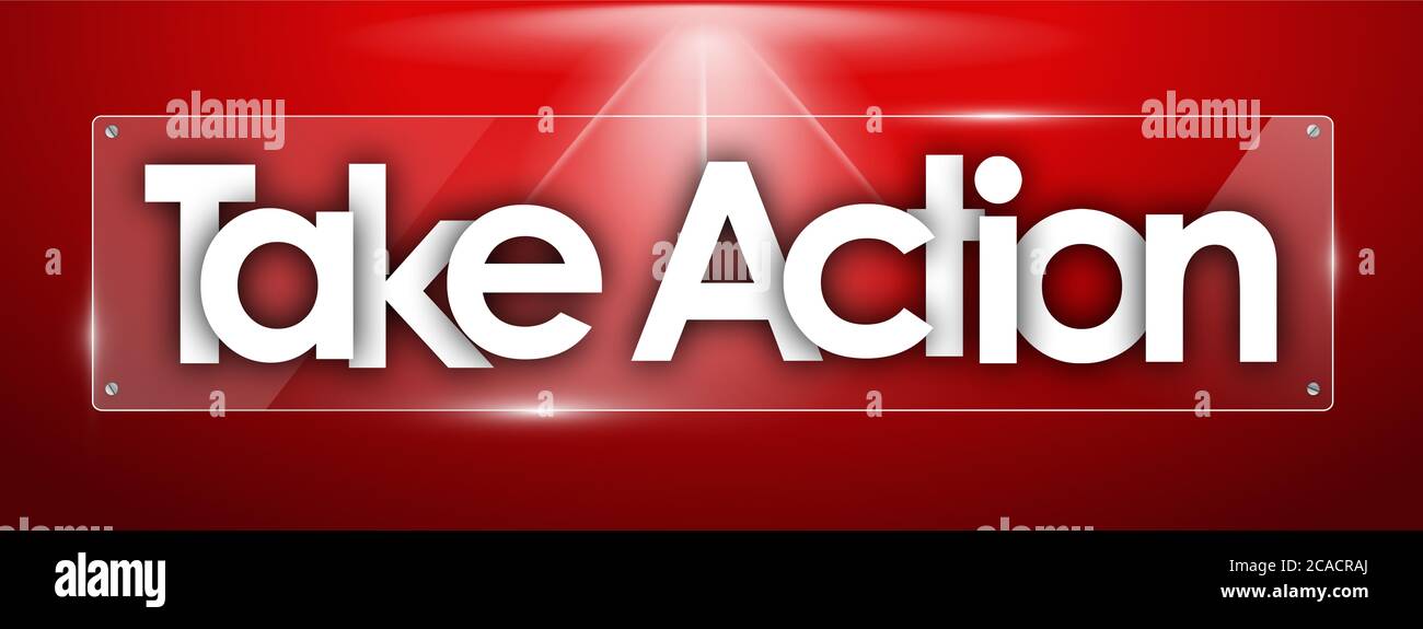 take action word in transparent glass shapes Stock Photo - Alamy
