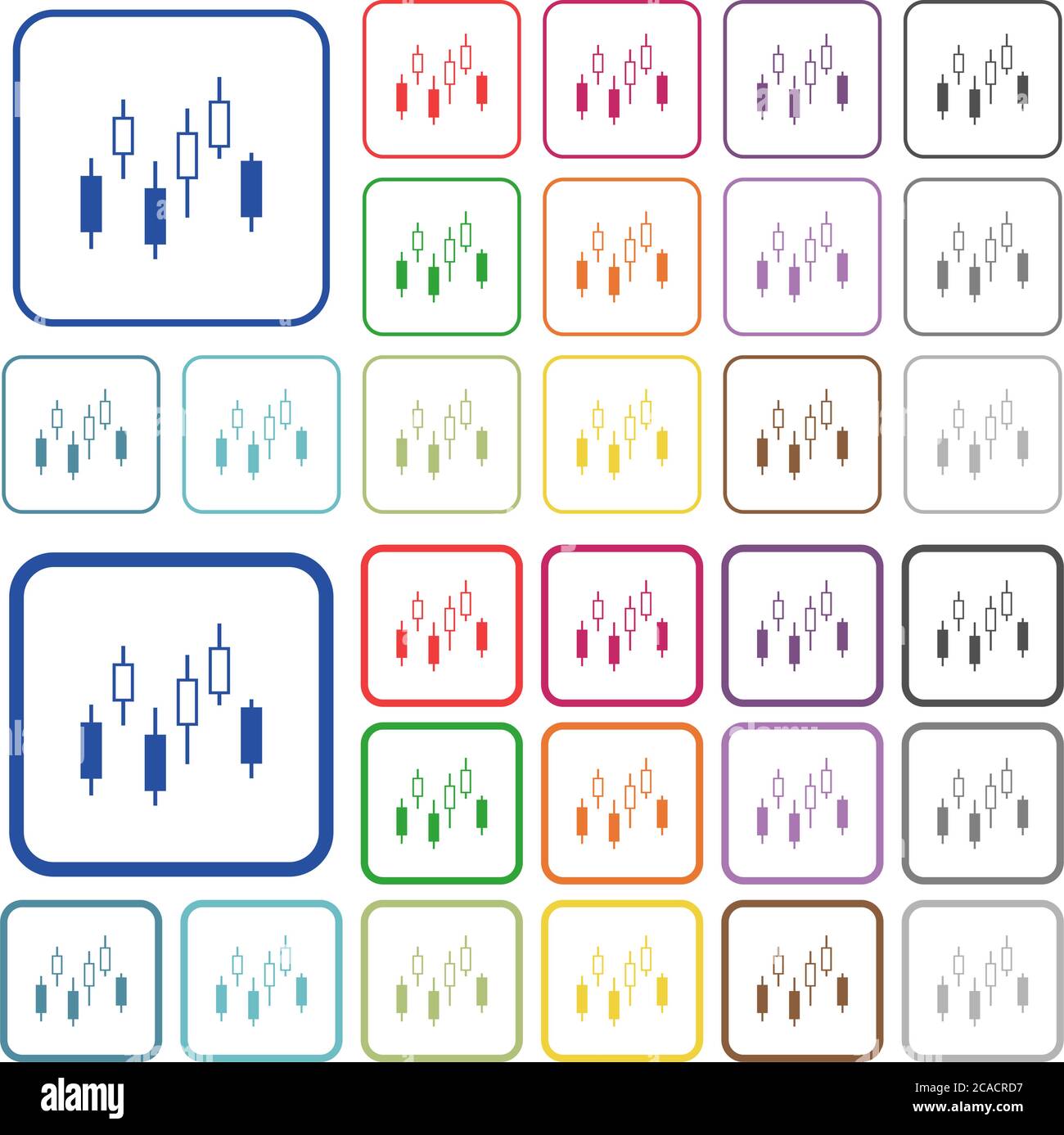 Candlestick chart color flat icons in rounded square frames. Thin and thick versions included ...