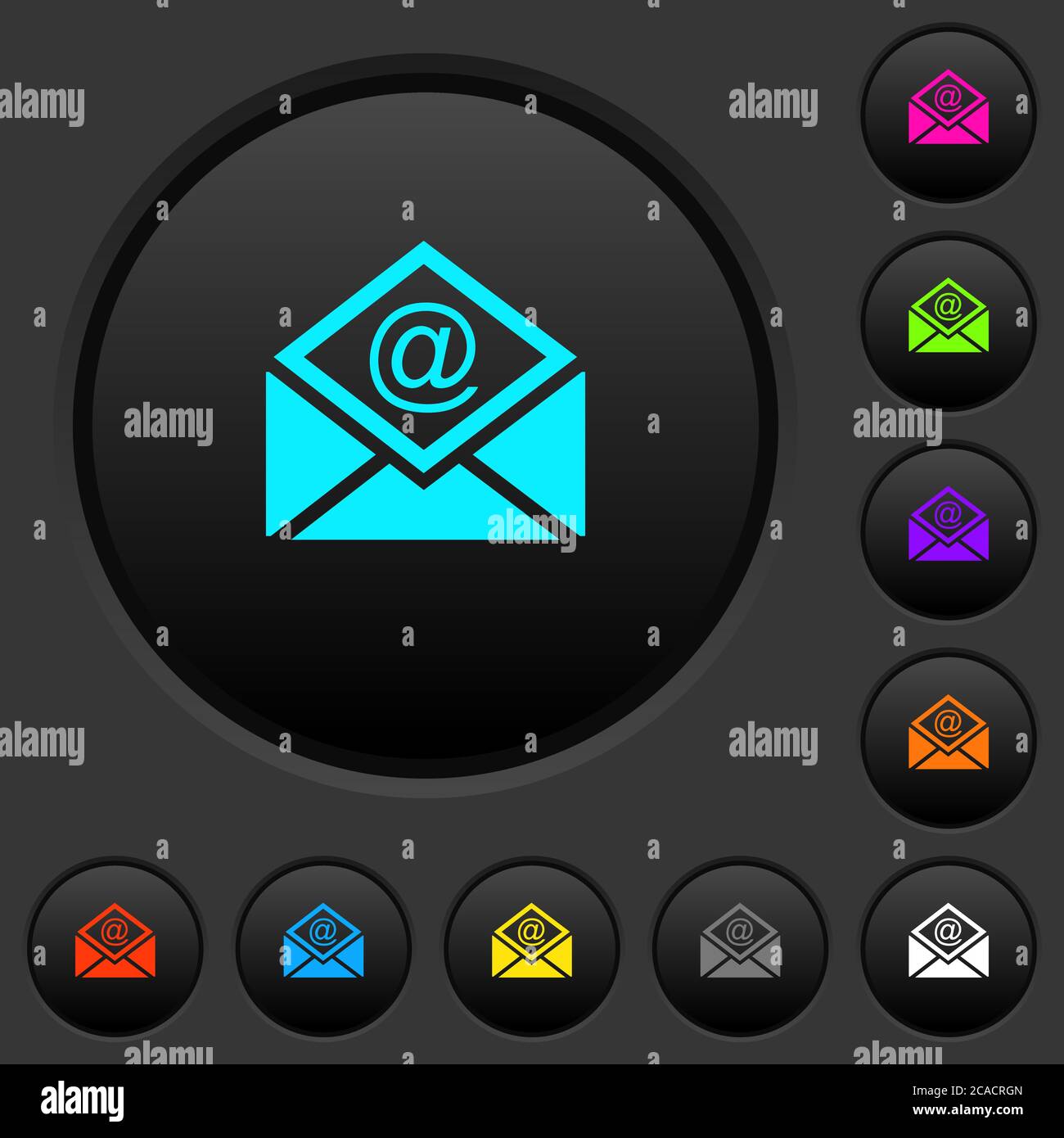Open mail with email symbol dark push buttons with vivid color icons on ...