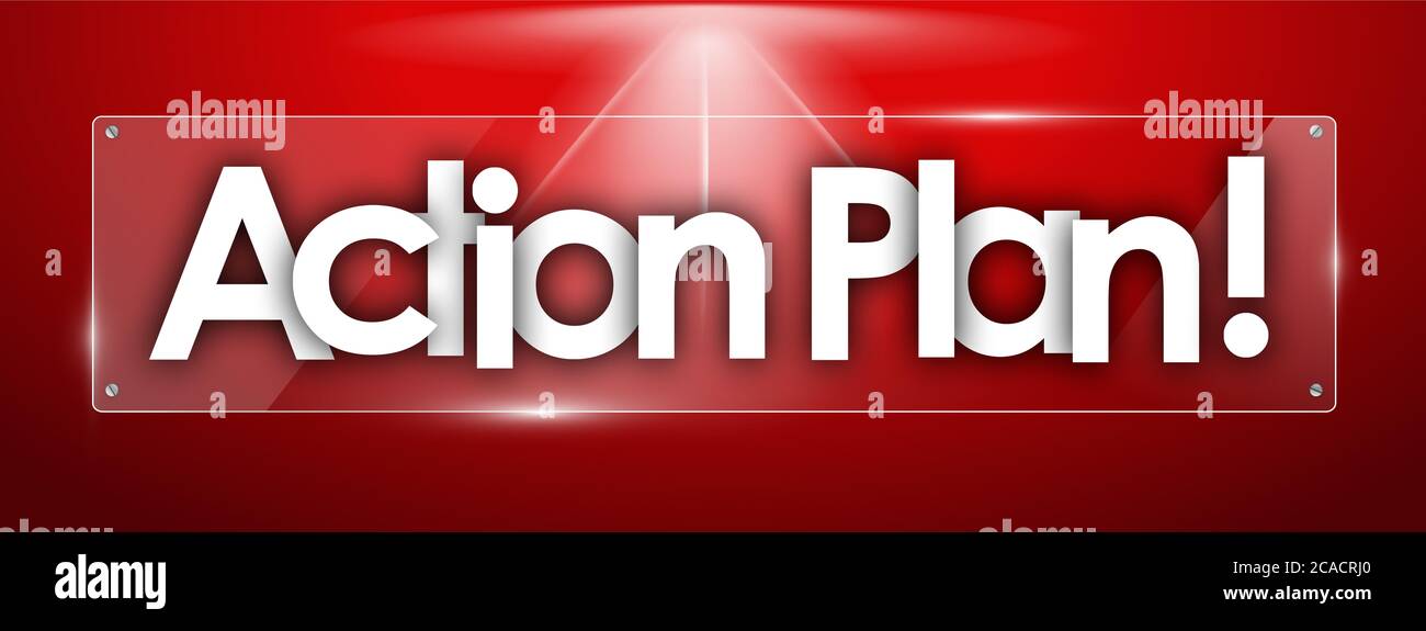 action plan word in transparent glass shapes Stock Photo - Alamy