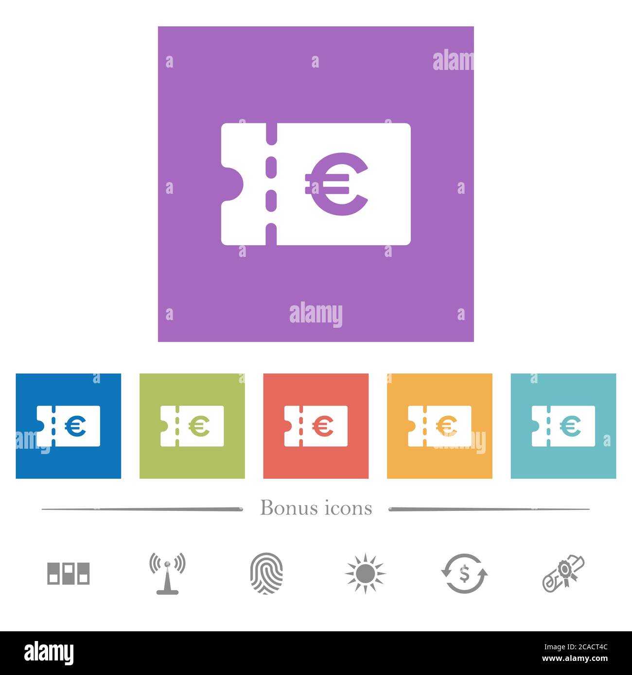 Euro discount coupon flat white icons in square backgrounds. 6 bonus ...