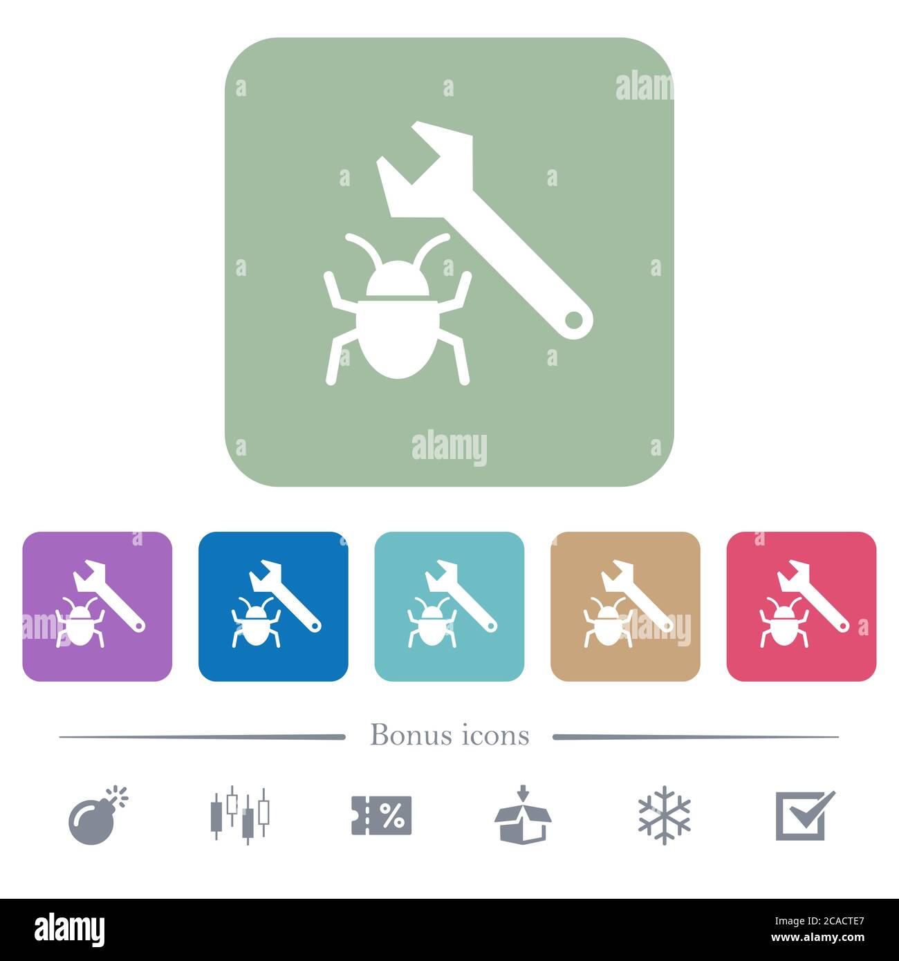 Bug fixing white flat icons on color rounded square backgrounds. 6 bonus icons included Stock ...