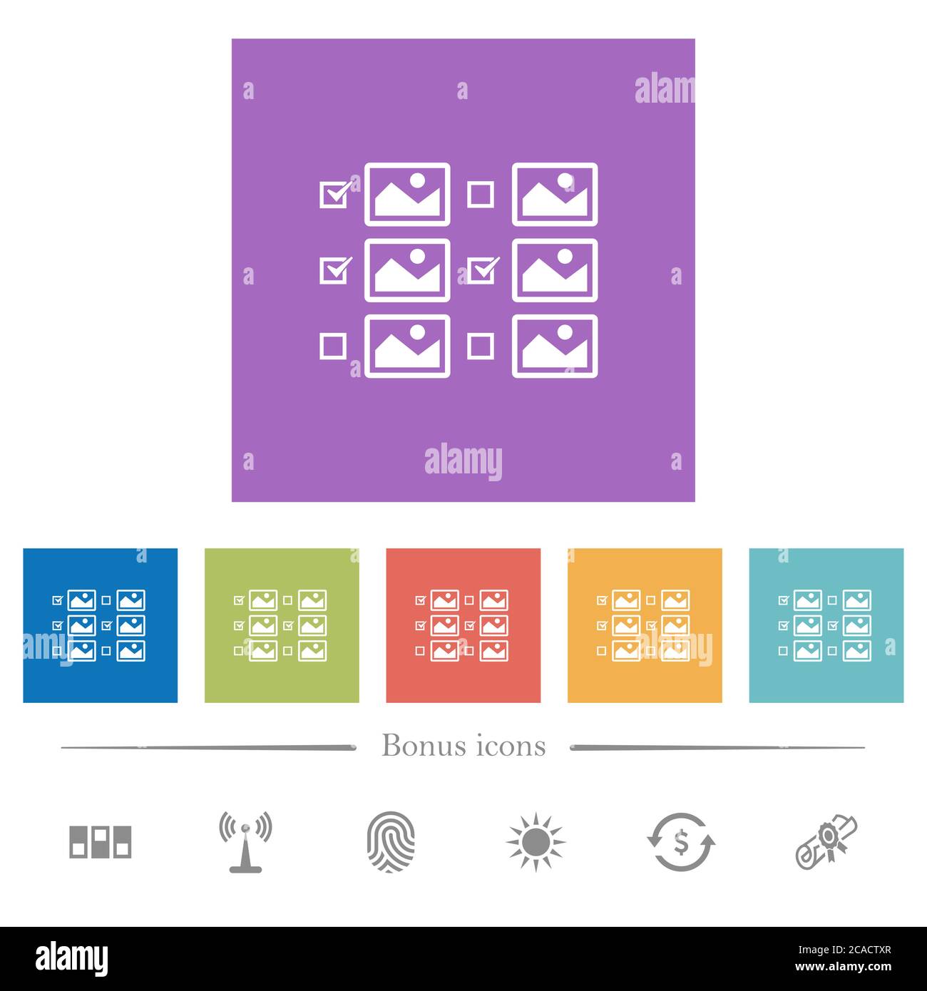 Multiple image selection with checkboxes flat white icons in square ...