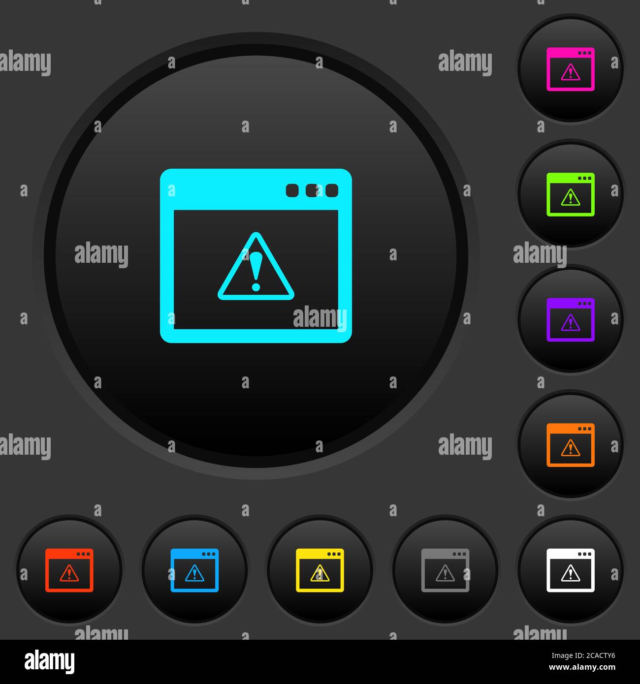 Application warning dark push buttons with vivid color icons on dark ...