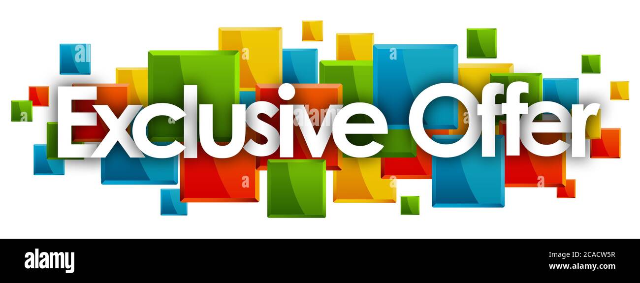 Exclusive Offer word in colored rectangles background Stock Photo - Alamy