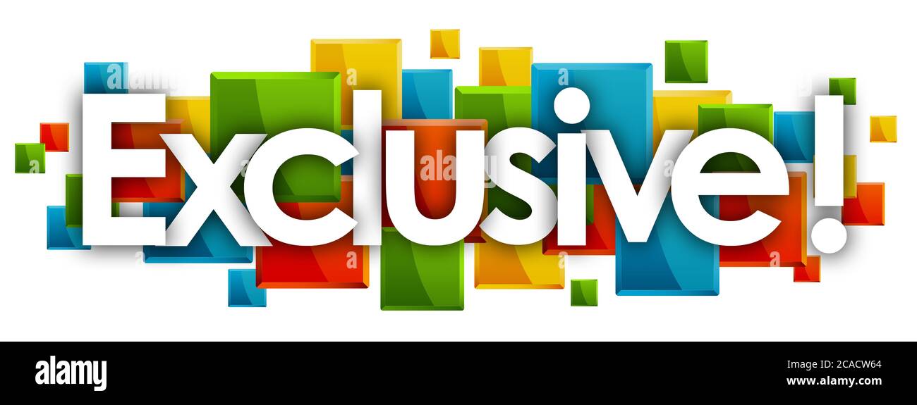 Exclusive word in colored rectangles background Stock Photo - Alamy