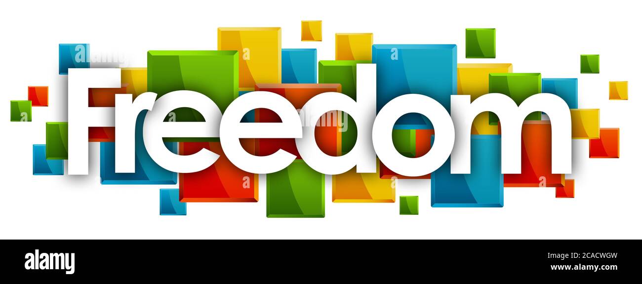 freedom word in colored rectangles background Stock Photo - Alamy